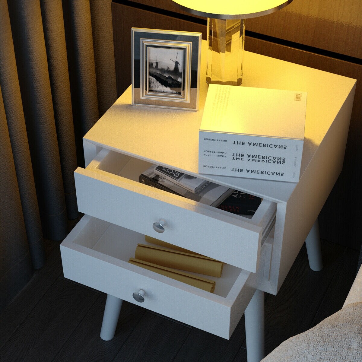 SUGIFT Mid-Century 2-Drawer Wooden Nightstand 165-lb Top with 14-in ...