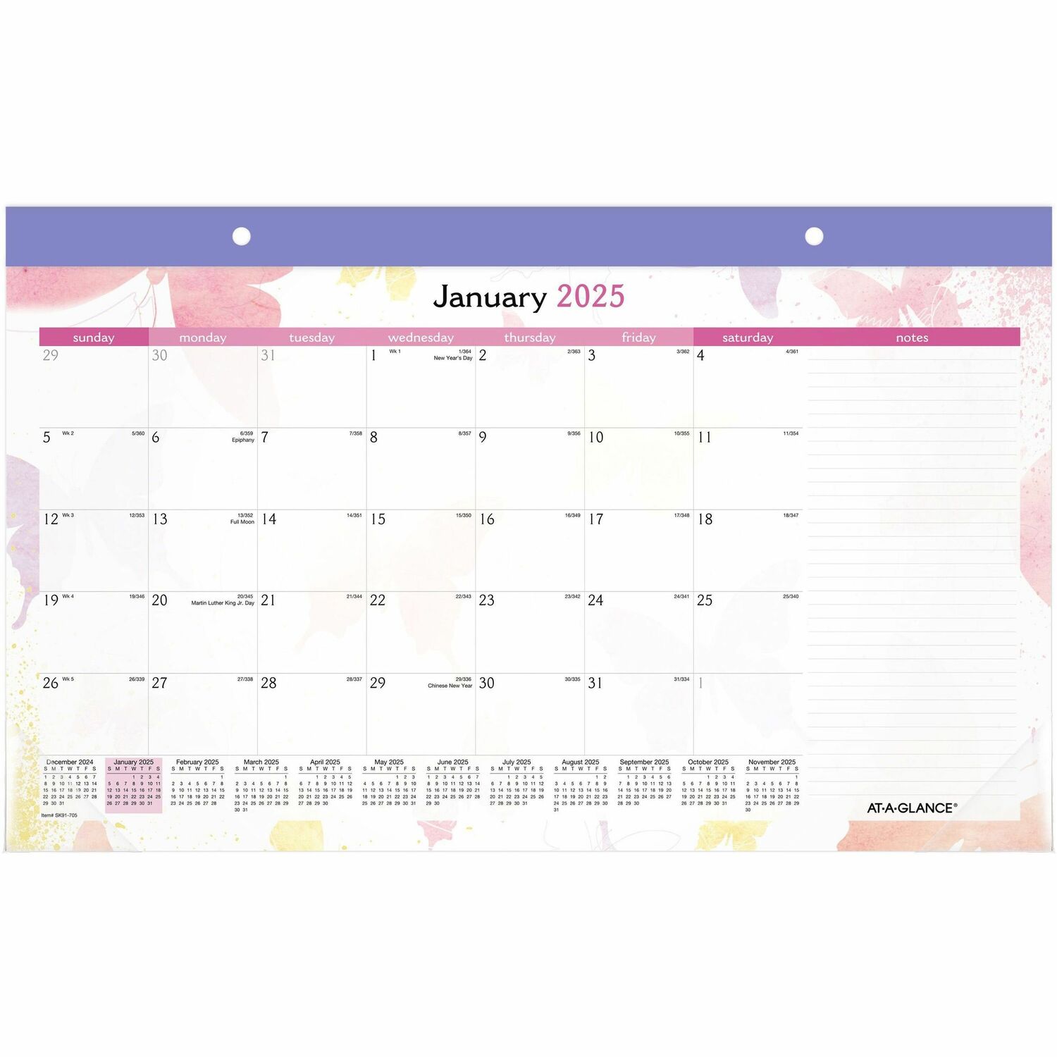 AT-A-GLANCE Watercolors Monthly Desk Pad Calendar Butterfly Artwork 17. ...