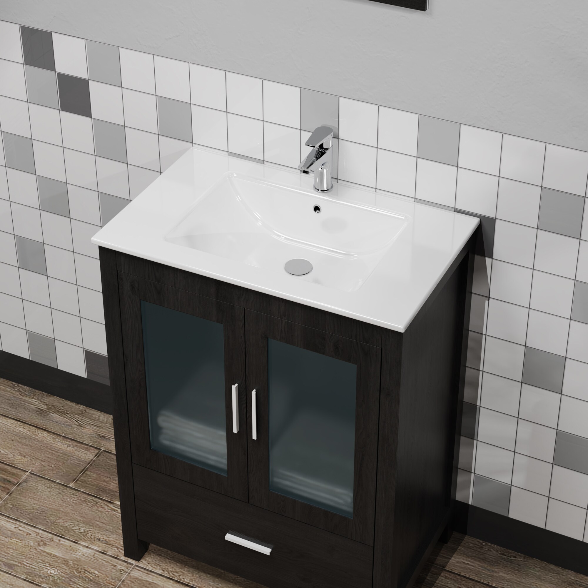 Vanityfus 24 Inch Ceramic Wash Sink Drop in Type Bathroom Cabinets Sink ...