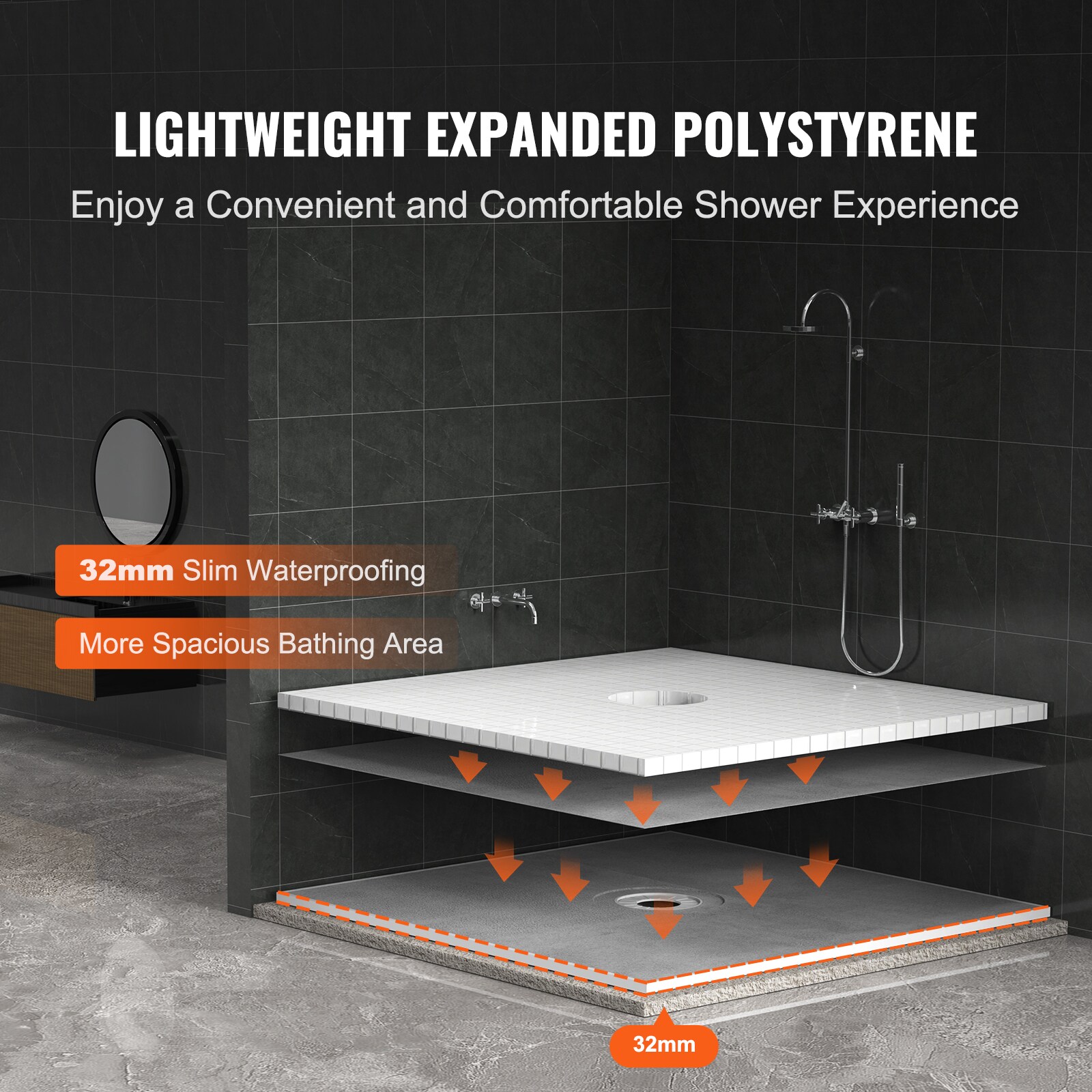 VEVOR Shower Curb Kit 72inx72in Shower Pan Kit with 6.3in Central Drain ...