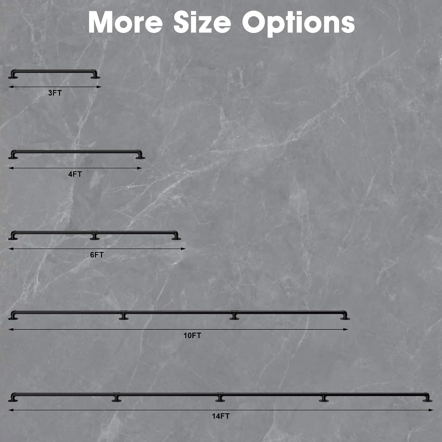 Wudkey 10 ft. Black Wall-Mount Metal Hand Rail for Elderly Safety and ...