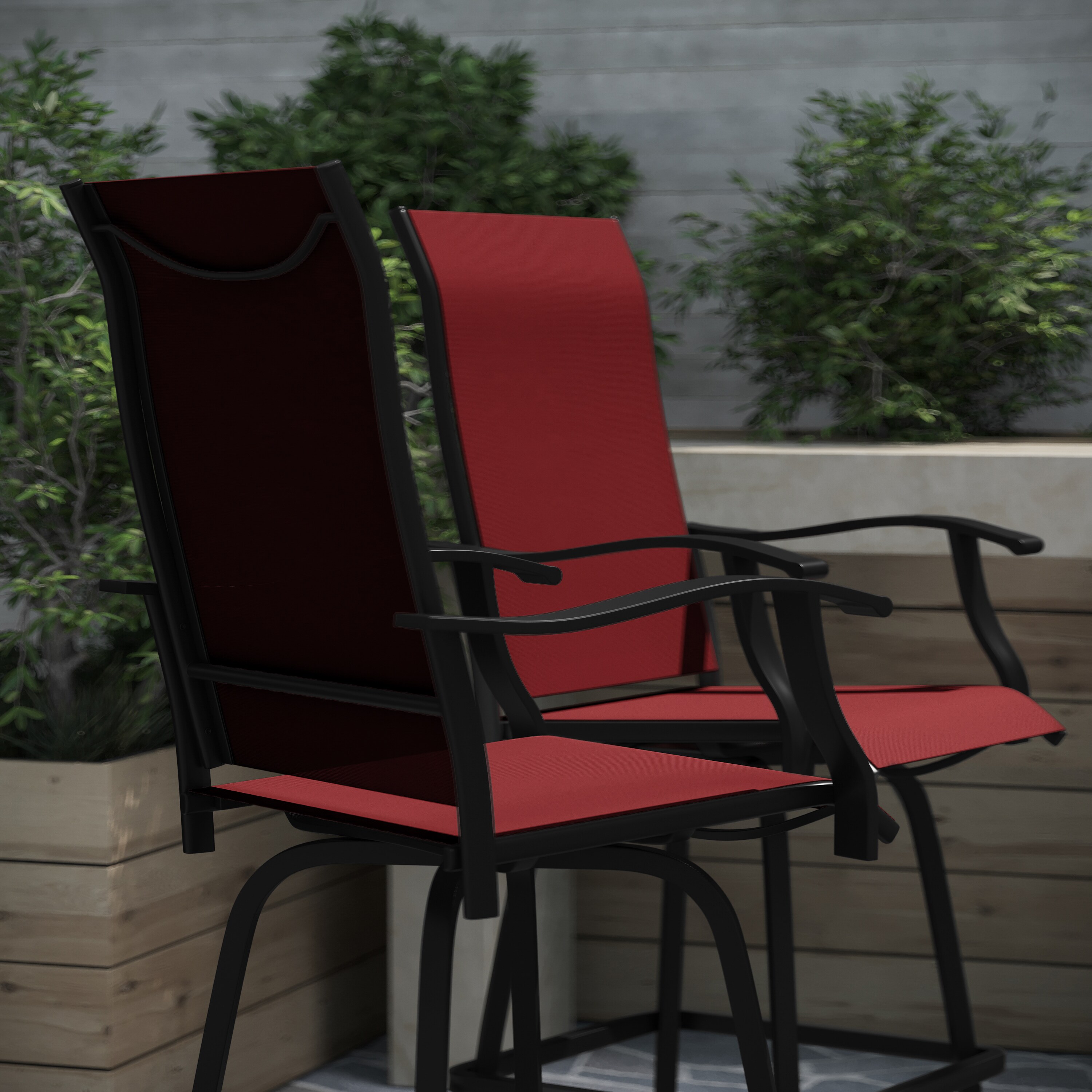 Merrick Lane Set of 2 Brett High Back Bar Height Swivel Patio Stools ...