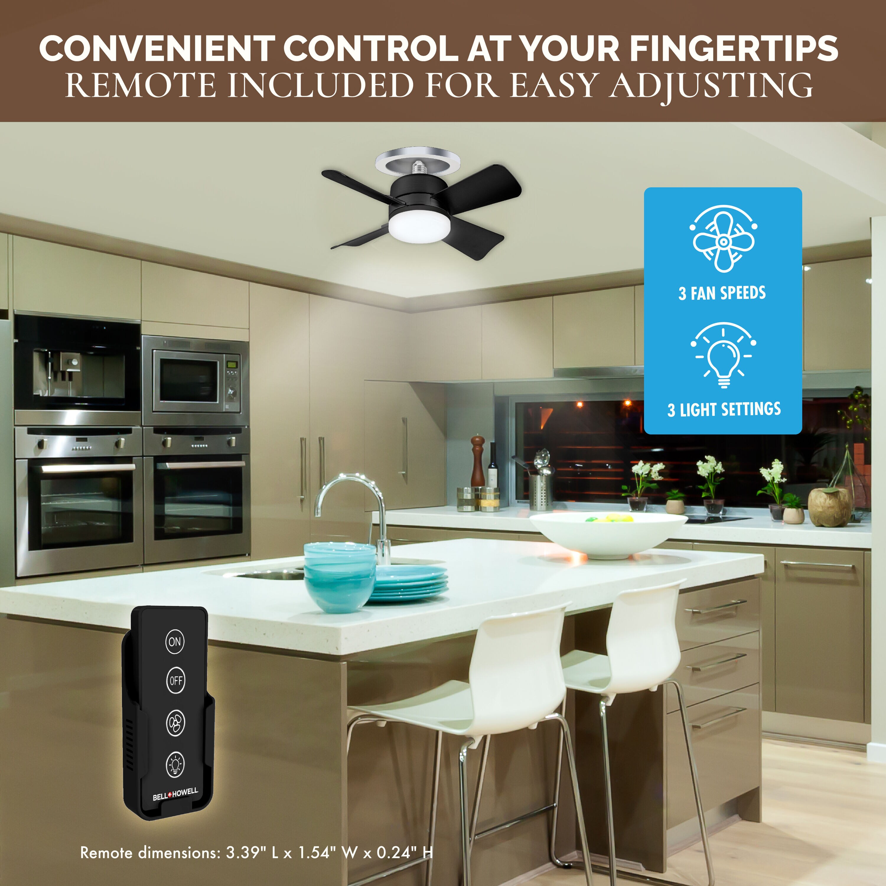 BELL + HOWELL Socket Fan 15.7-in Black with Matte Blades LED Indoor ...