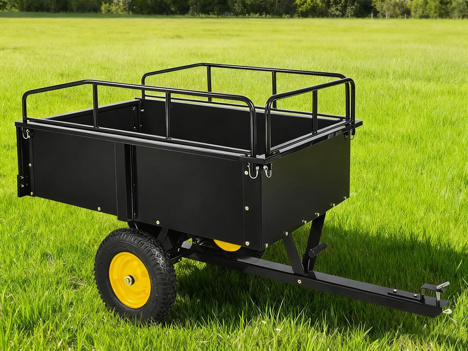Qeetex Heavy Duty Tow Behind ATV Trailer Steel Dump Cart 15 Cubic Feet ...