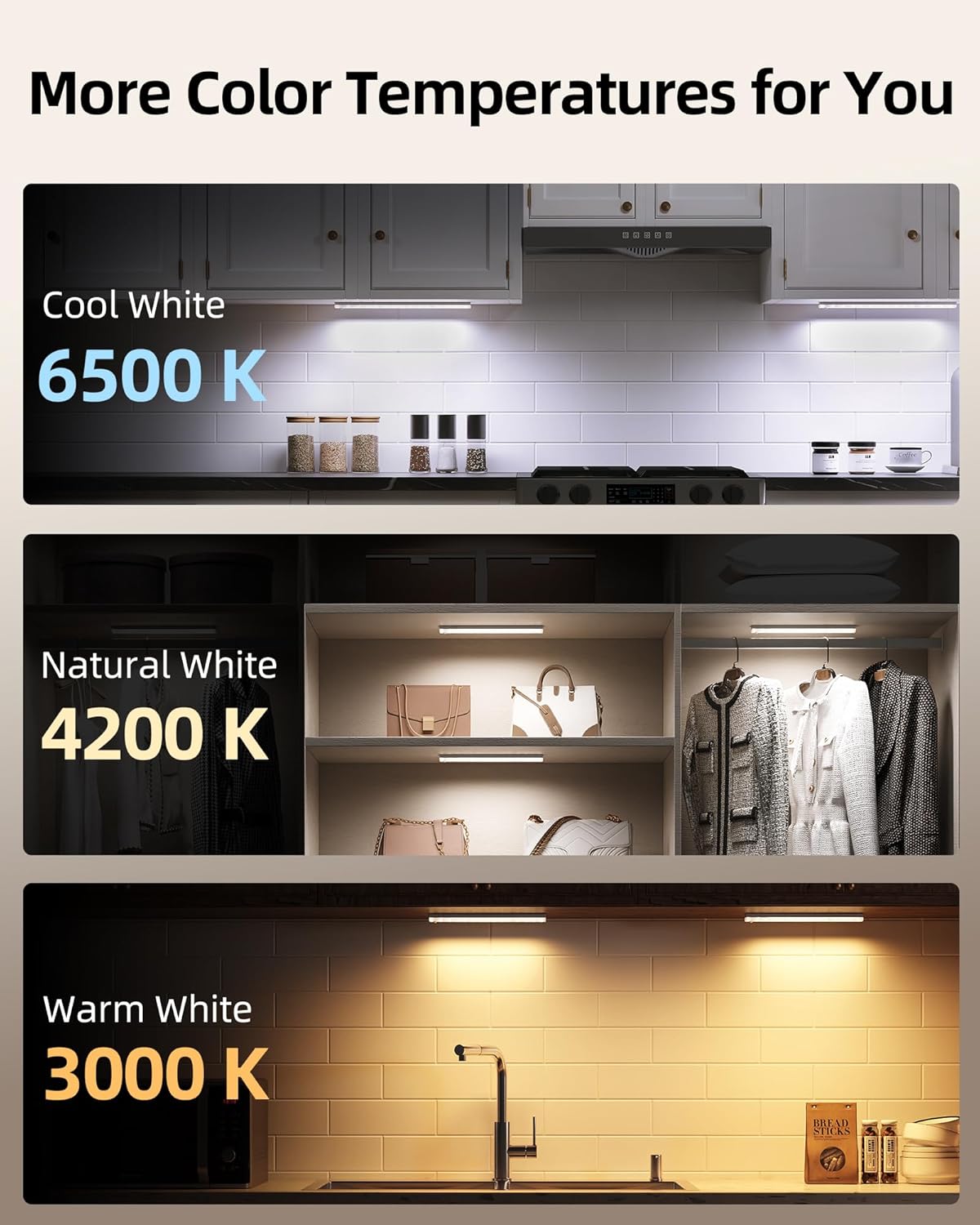 EZVALO 6 Pack Under Cabinet Lighting with Charging Station 2000mAh ...