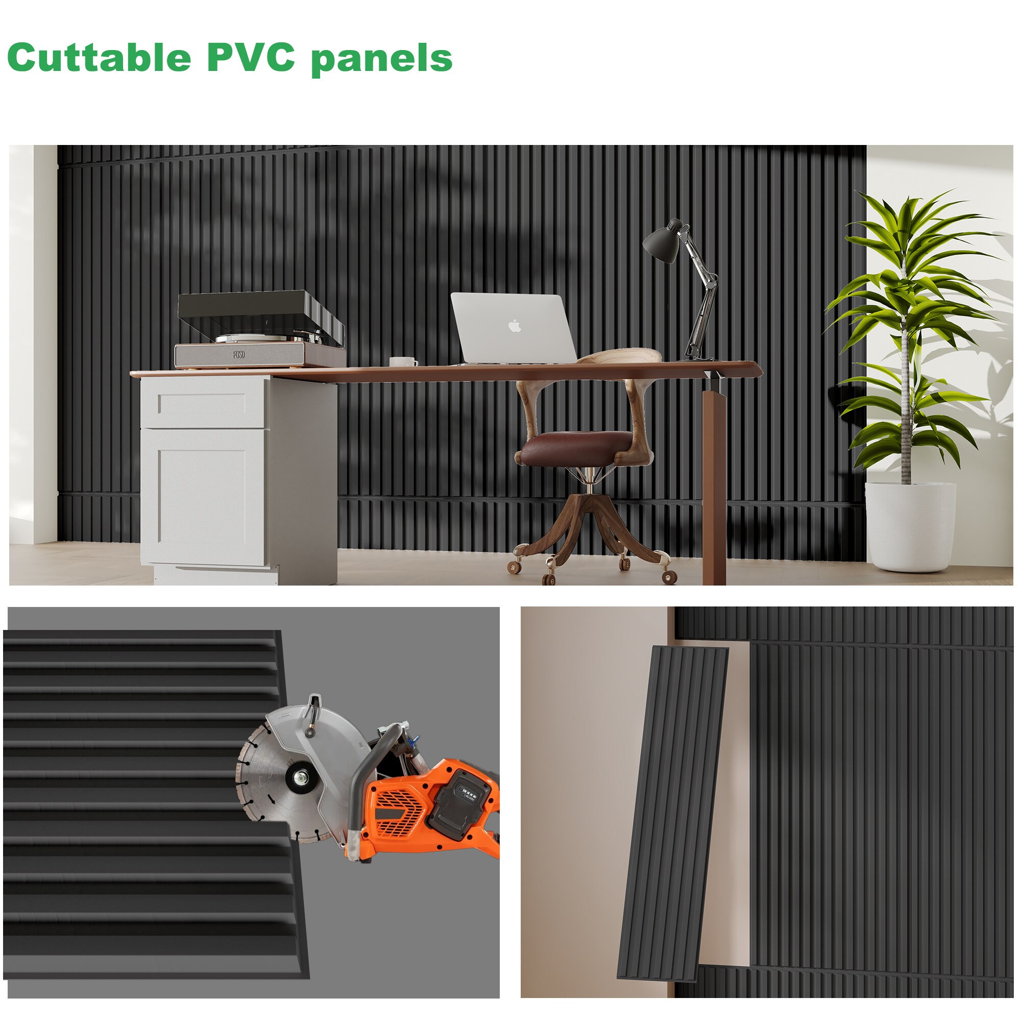 LOVMOR PVC Slat Wall Panel 2x4 Feet 3D Fluted Textured Panel Black ...