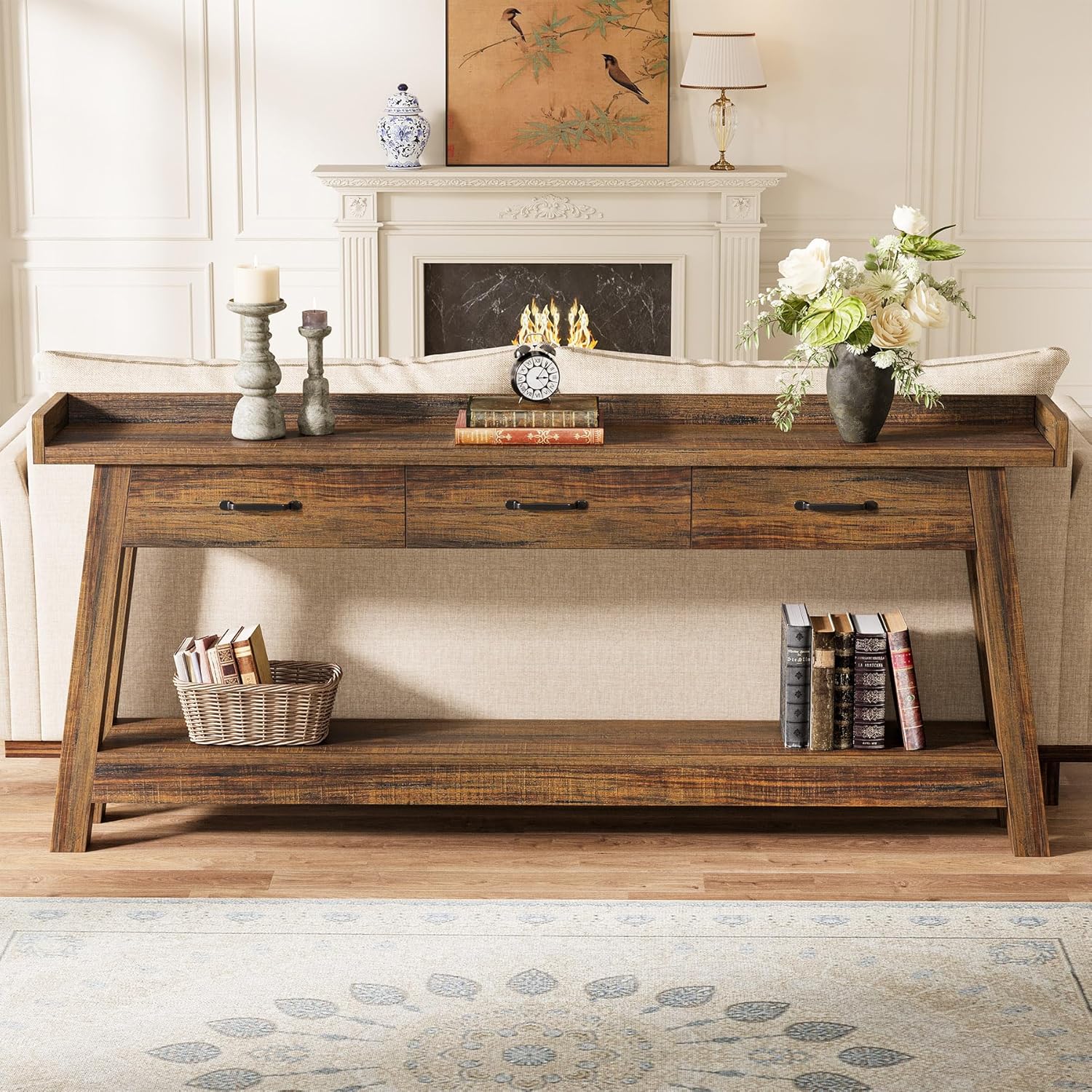 Tribesigns 70.9 inch W Farmhouse Rectangular Dark Brown Console Table ...