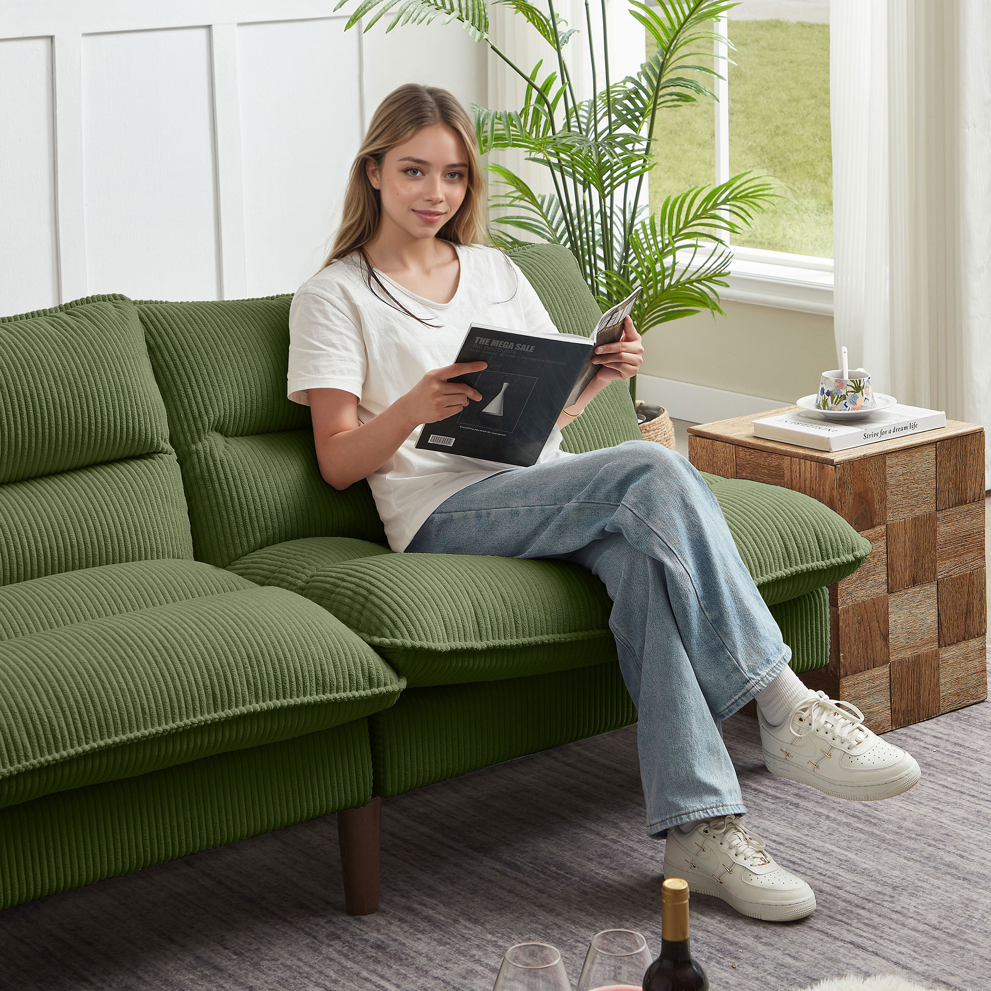 Jarenie Green Contemporary/Modern Corduroy Futon in the Futons & Sofa ...