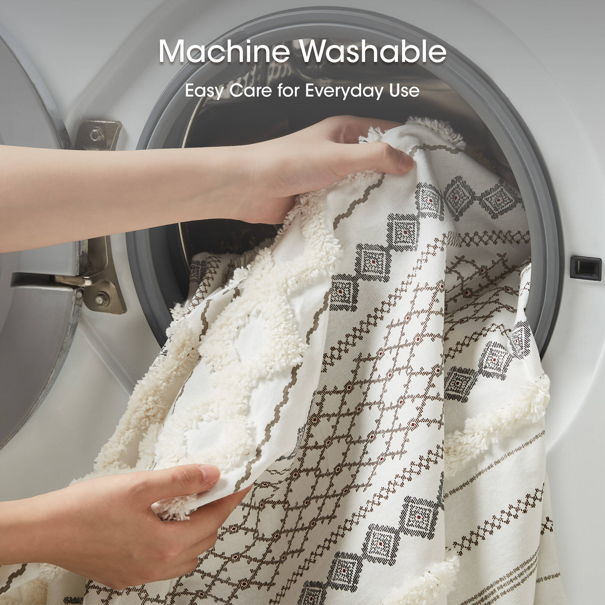 Belffin 1 Piece 72x84 Cotton Printed Shower Curtain with Chenille in ...