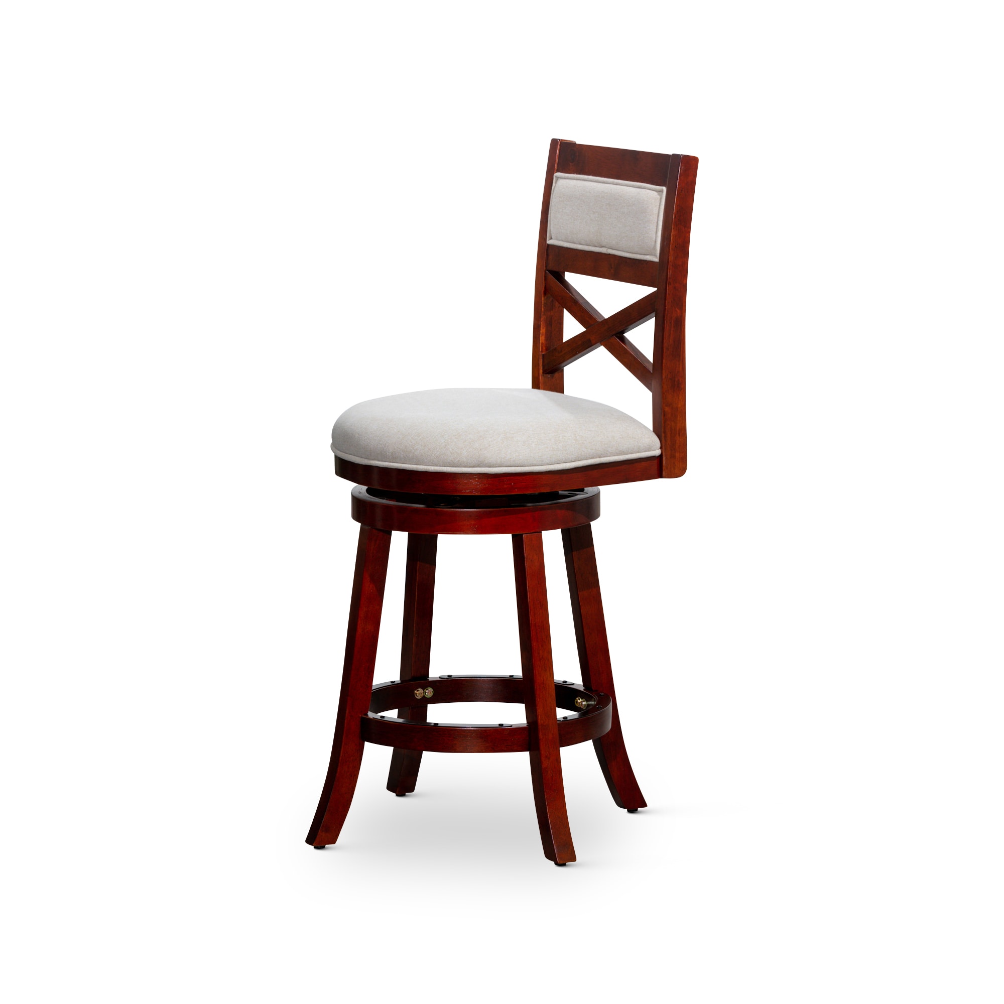 LUXEYARD 30 Bar Height XBack Swivel Stool Cherry Finish Beige Fabric ...