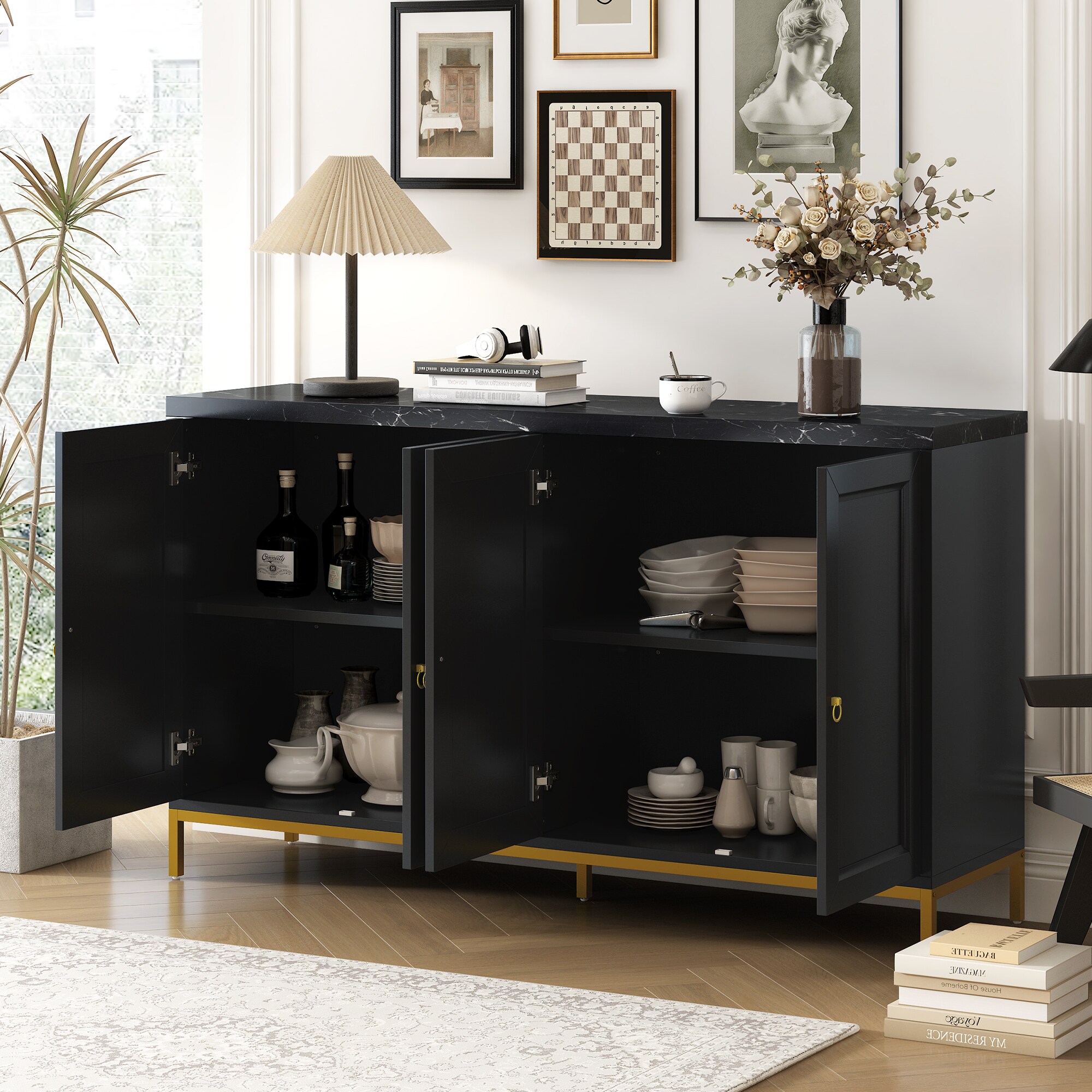 SINOFURN Rustic Black Wood Sideboard SYA330111BK at Lowes.com