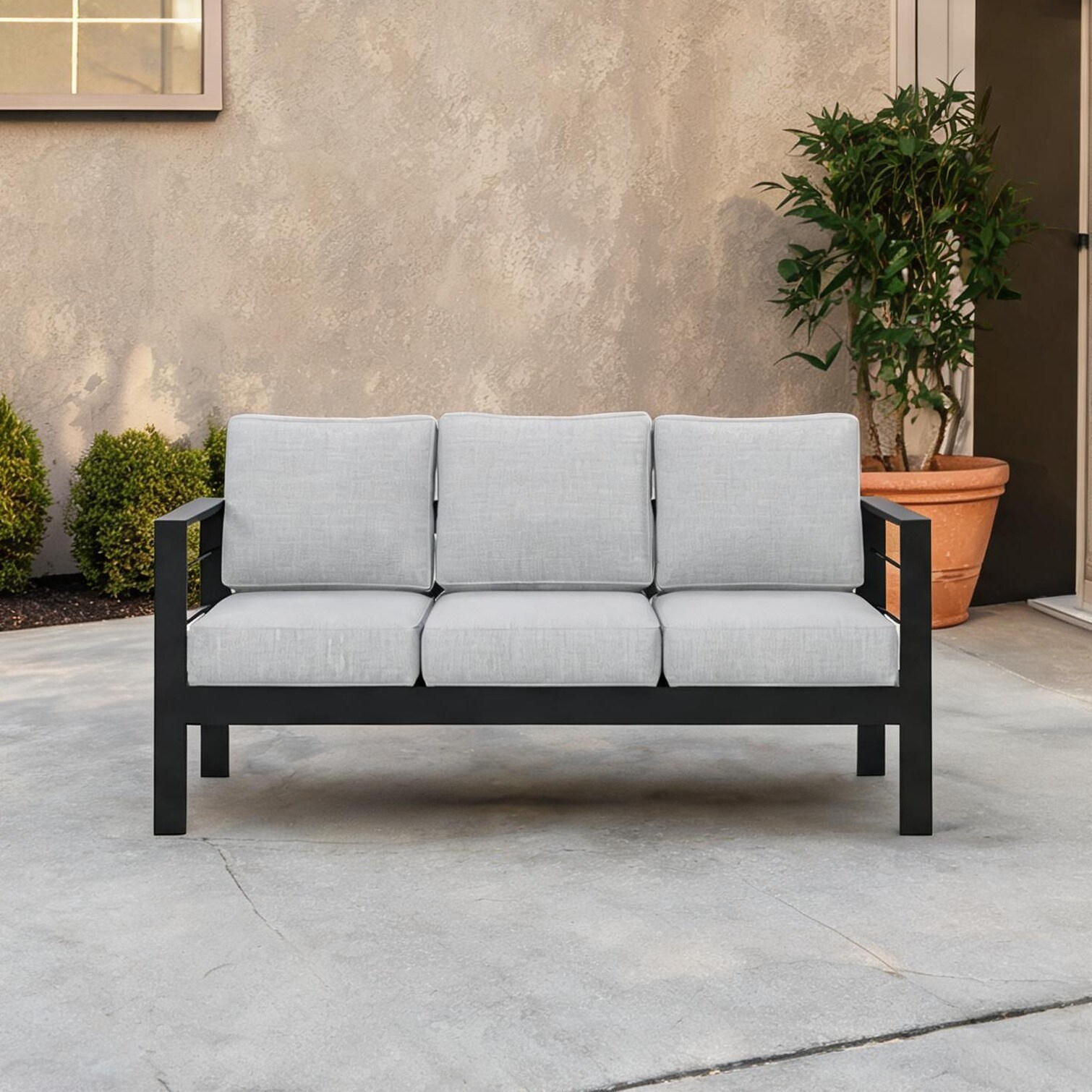 Naturefalls Slate Gray Olefin 3-Seat Outdoor Sofa with Cast Aluminum ...