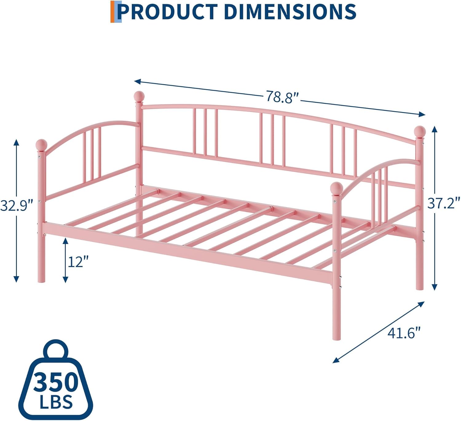 Garvee Twin Metal Daybed Metal Sofa Bed Frame with Arched Headboard ...