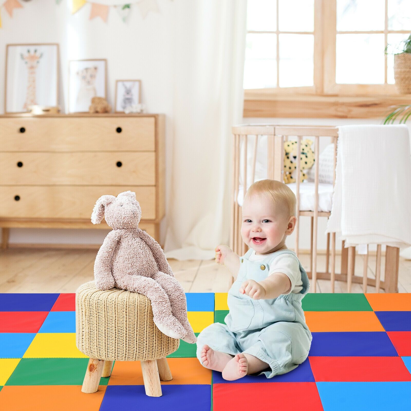 Slickblue Square Folding Play Mat with Thick Padding Waterproof Surface ...