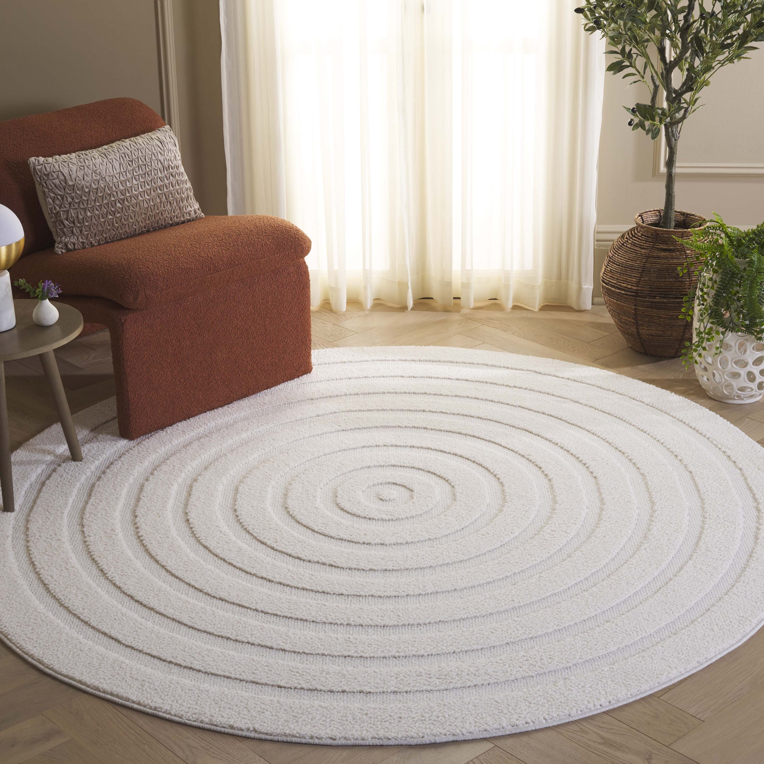 Safavieh Ramona 150 Ivory Contemporary 6ft-7in x 6ft-7in Round Rug in ...
