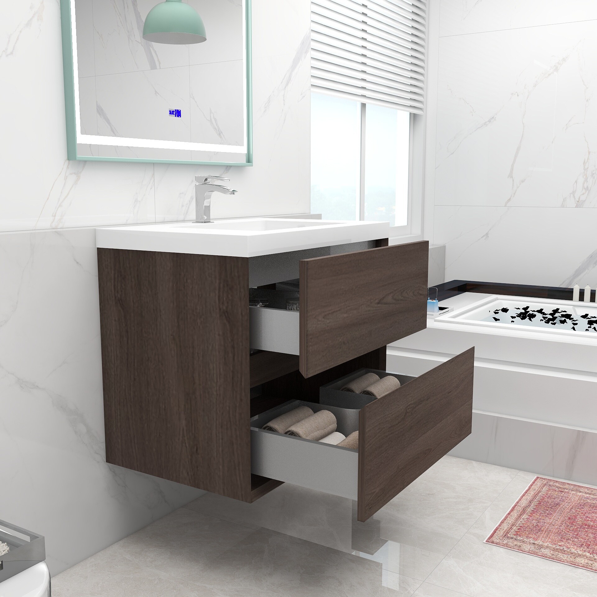 BV Better Vanity Kingdee 30-in Red Oak Single Sink Floating Bathroom ...