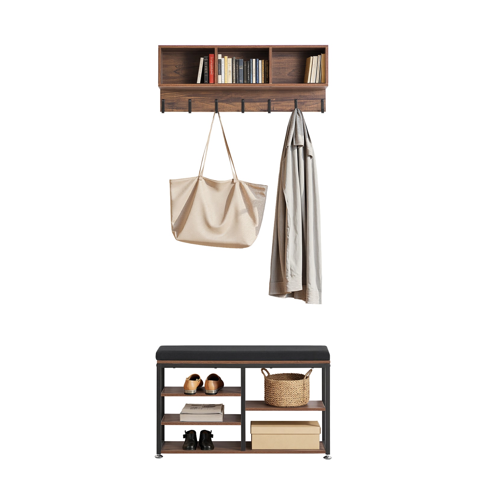 VEVOR Coat Rack with Shoe Bench 3-in-1 Shoe Coat Rack Combo Set with ...