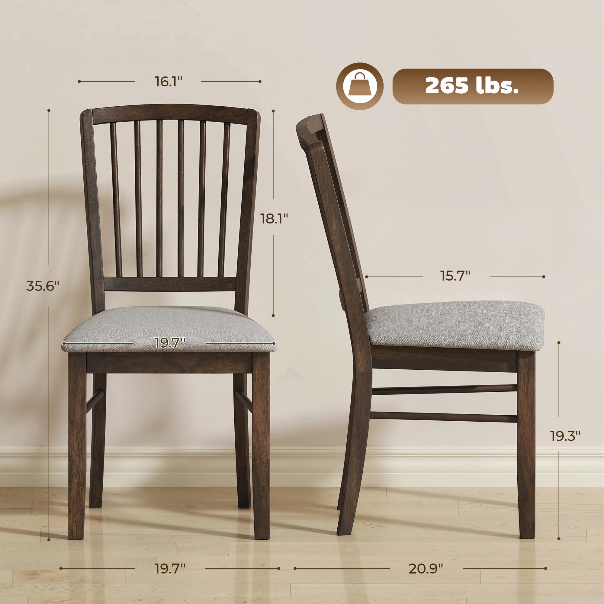 HomCom Farmhouse Dining Chairs Set of 2 Upholstered Linen Fabric ...