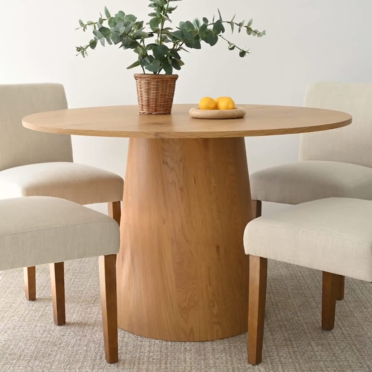 Maison Boucle 46 Inch Round Oak Dining Table with Pedestal Base and ...
