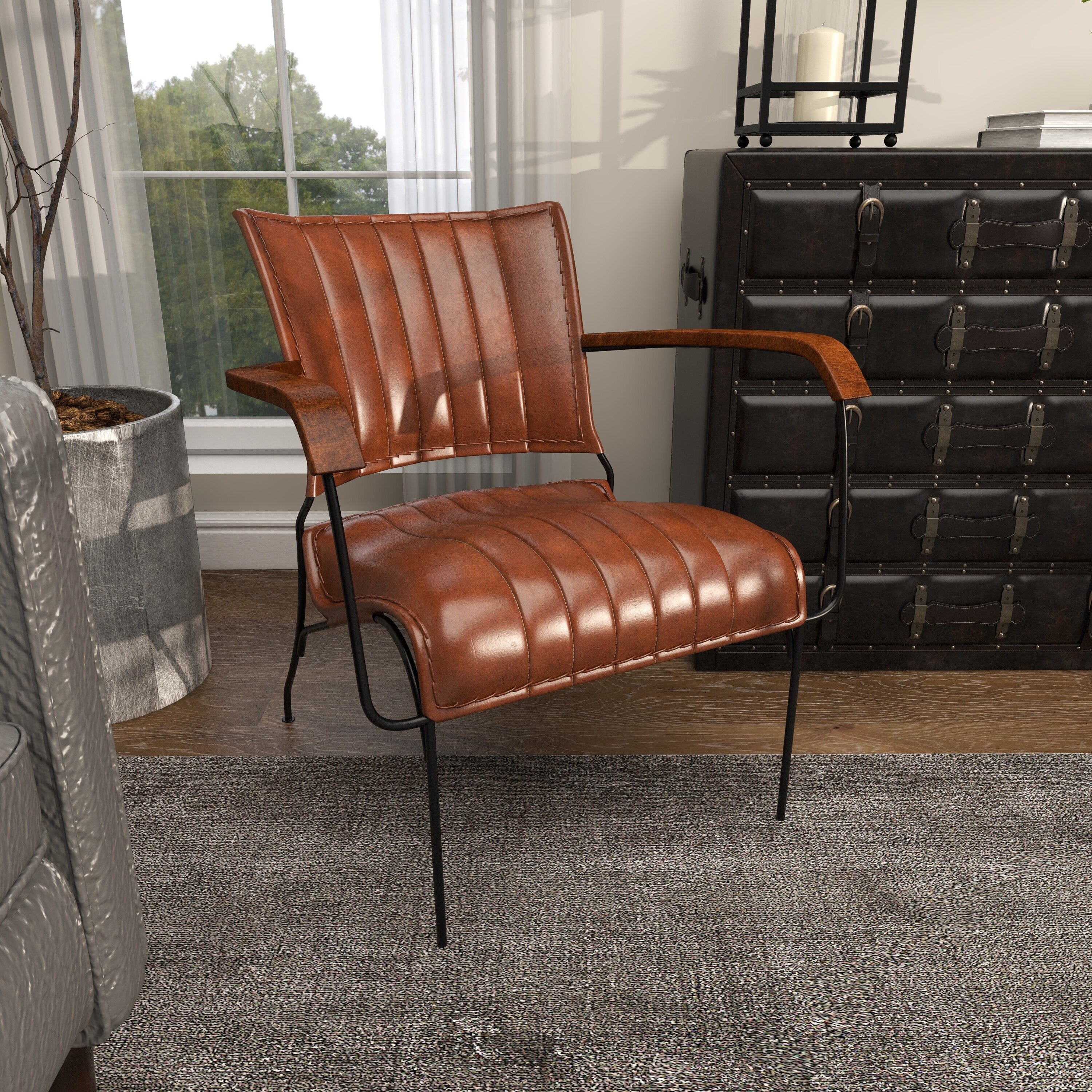 Brown Leather Vintage Accent Chair
