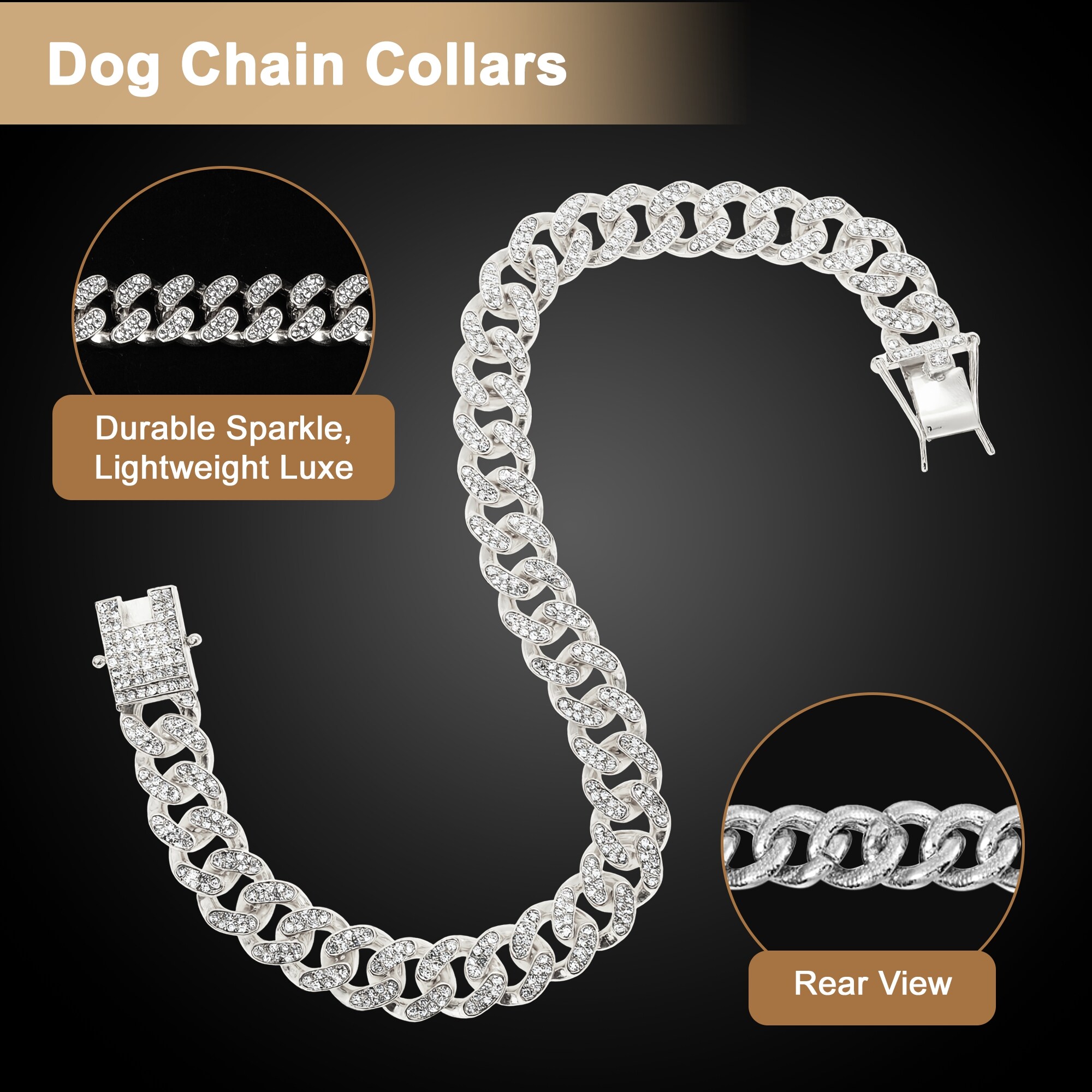 Unique Bargains Dog Chain Durable Rhinestone Dog Necklace Cuban Link ...