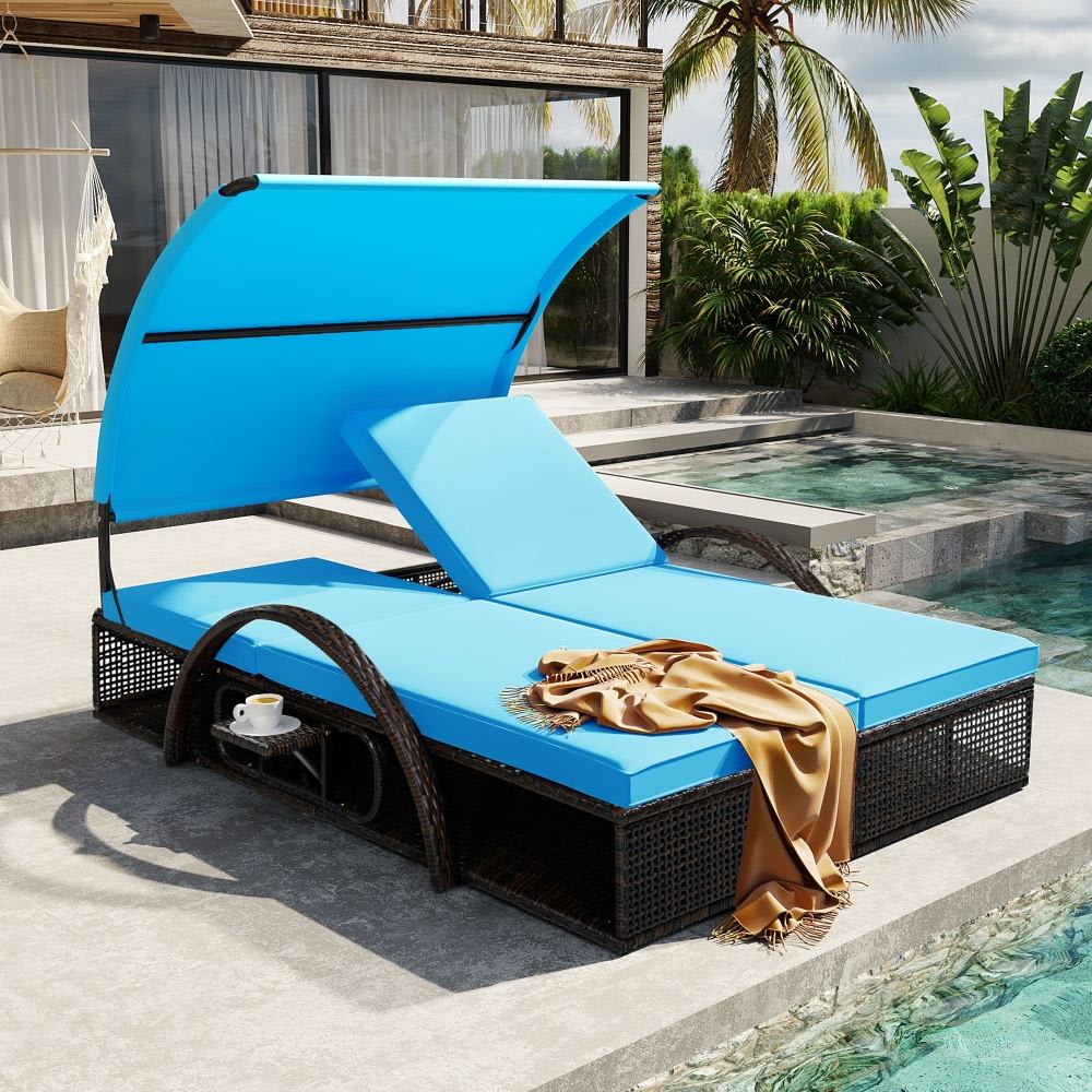 Coolbibila 5 Position Adjustable Blue HDPE Steel Double Sun Lounger ...