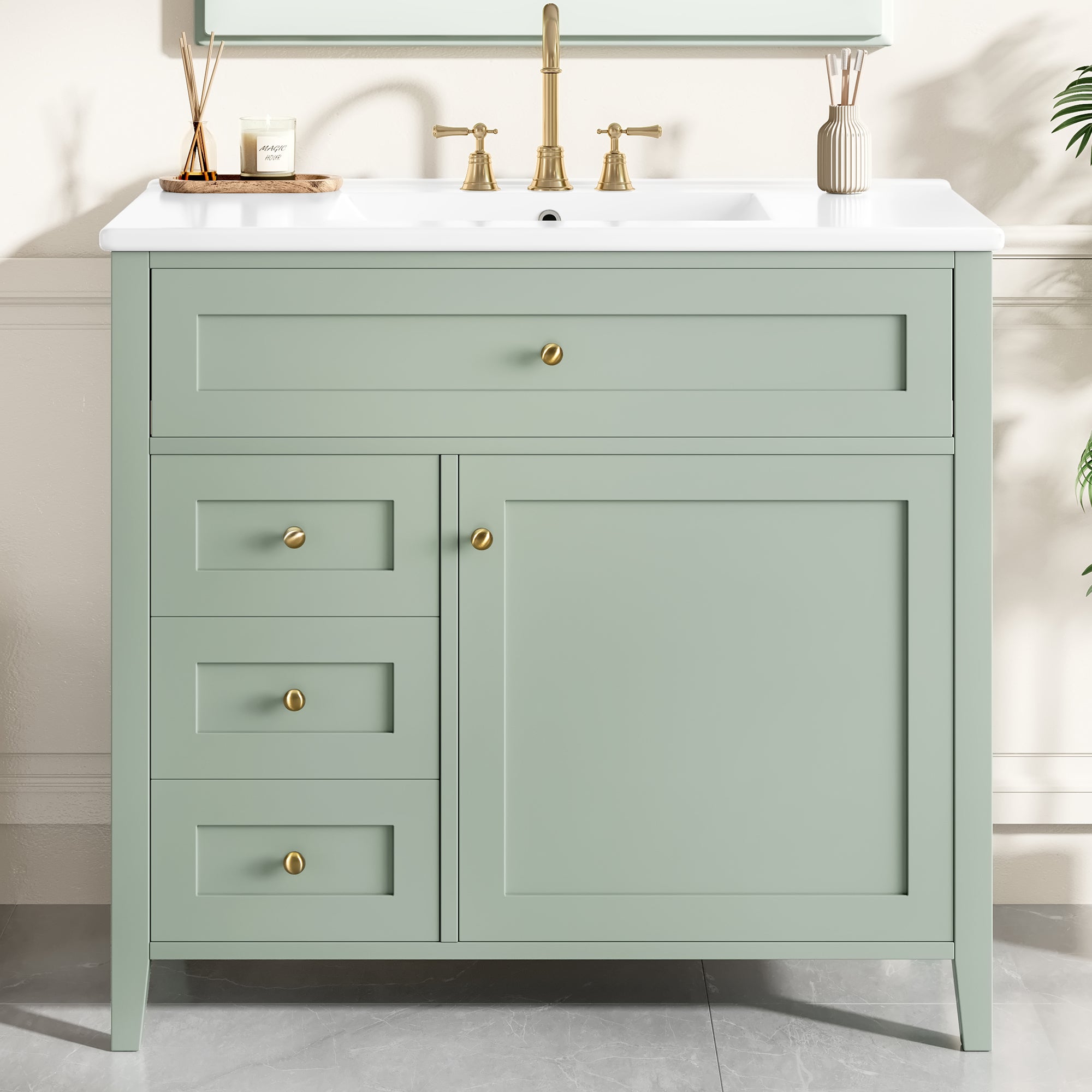 Vanityfus 36-in Green Bathroom Vanity Single Sink Combo Ceramic Top 1 ...