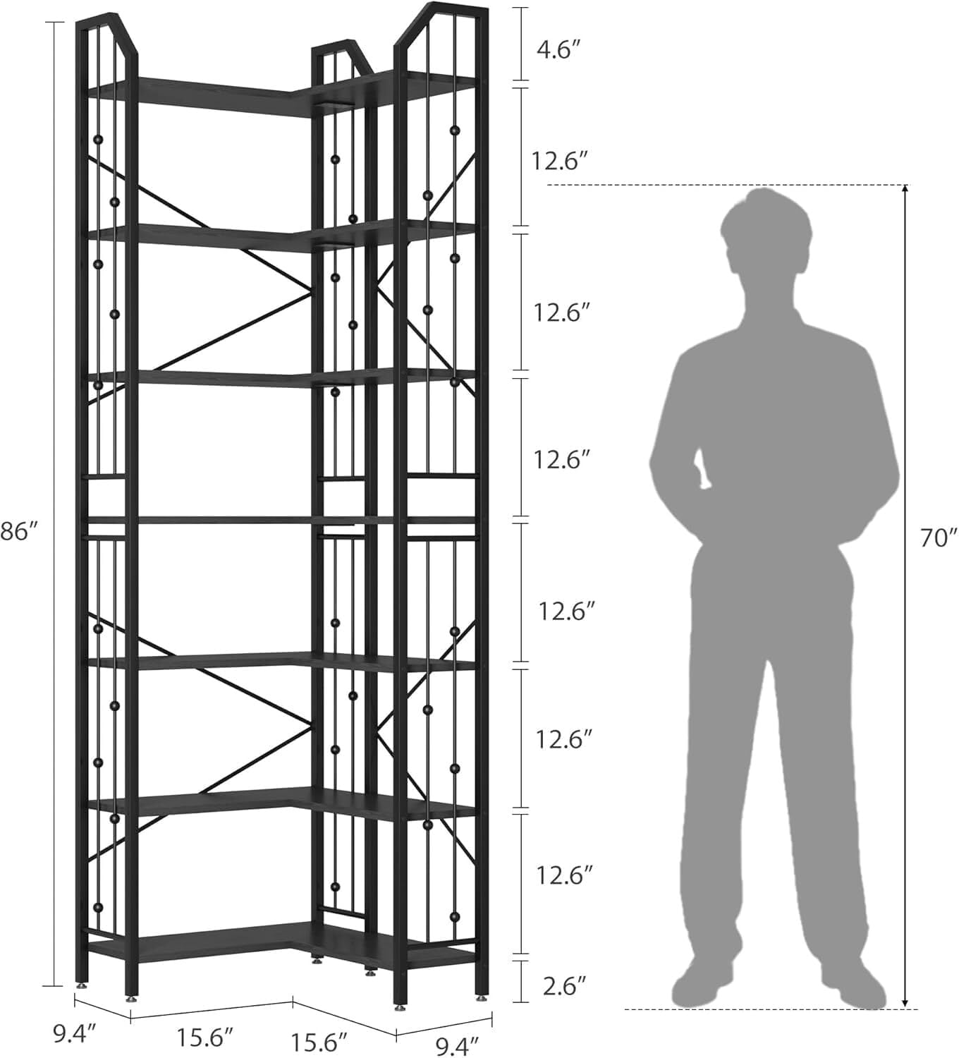 GarveeLife 7 Tier Corner Bookshelf 86inch L Shaped Bookcase Adjustable ...