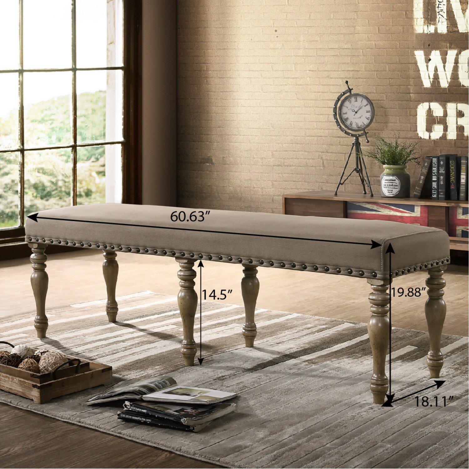 Streamdale Furniture Streamdale Microfiber Upholstered Bench with Nail ...