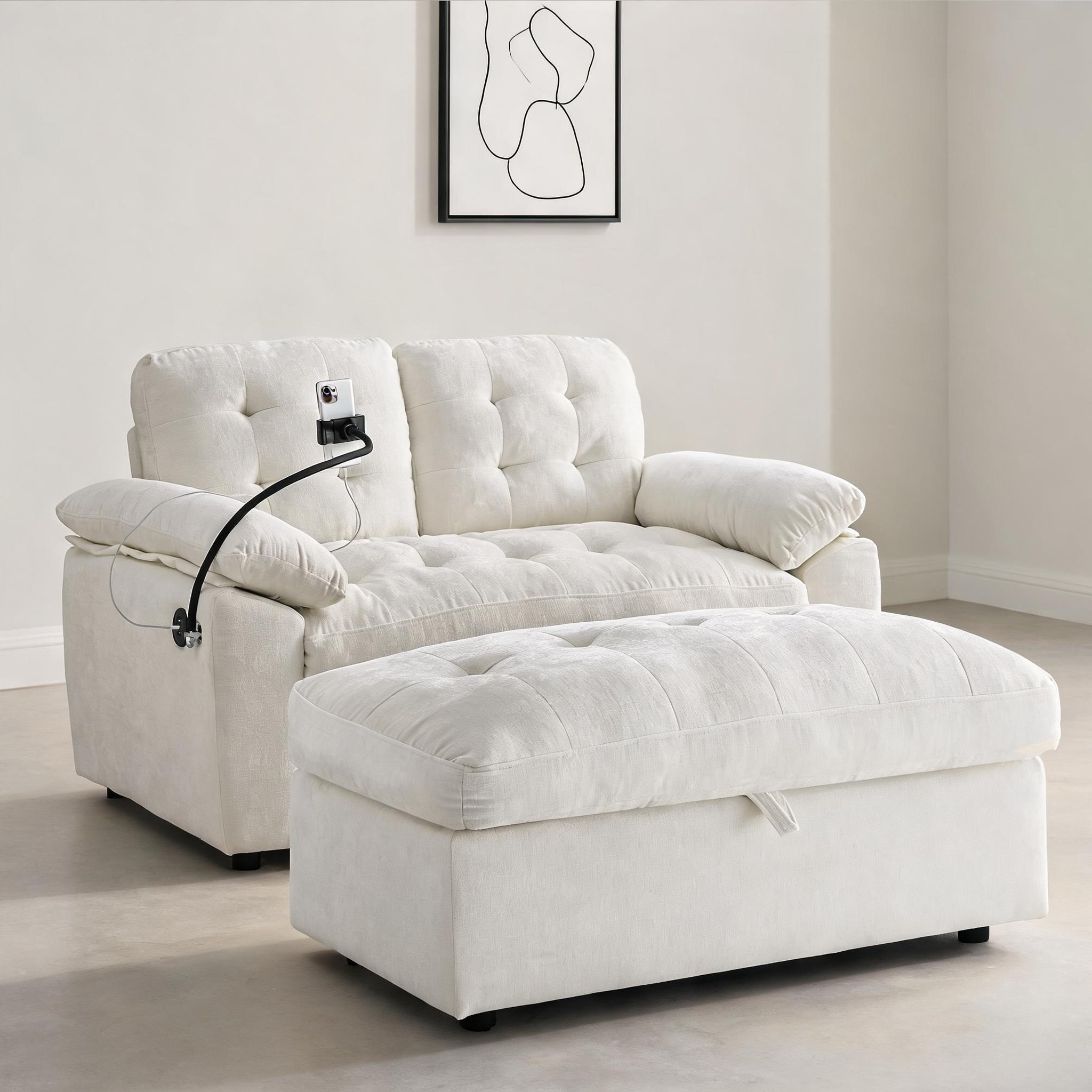 SUNCREAT Modern Double Recliner Sofa with Manual Adjustable Backrest ...
