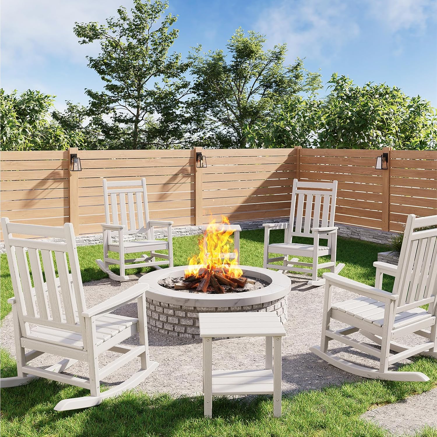 Garvee Poly Lumber Rocking Chair Outdoor Set of 4 with 2 Side Tables ...