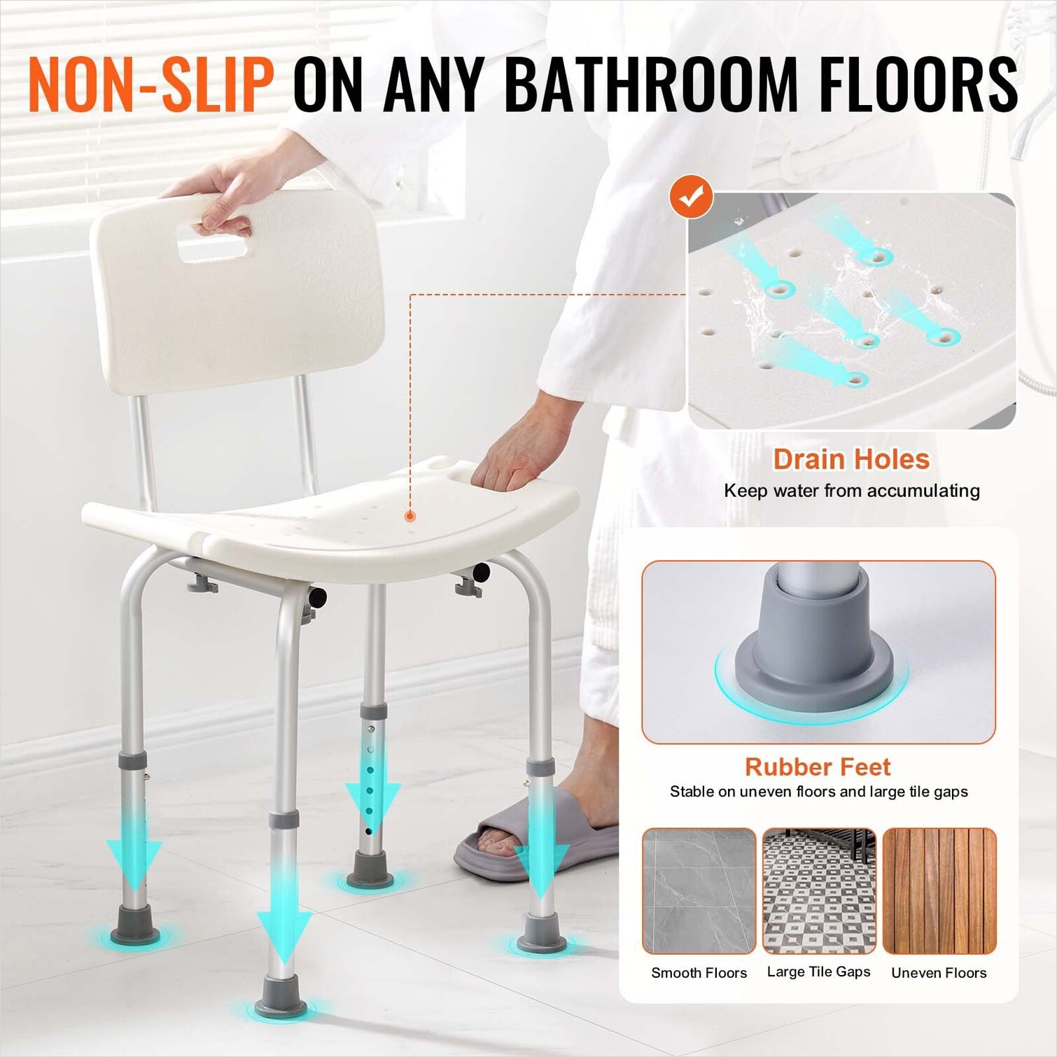 Watnature Shower Chair with Back Warm Natural Seat Aluminum Frame ...