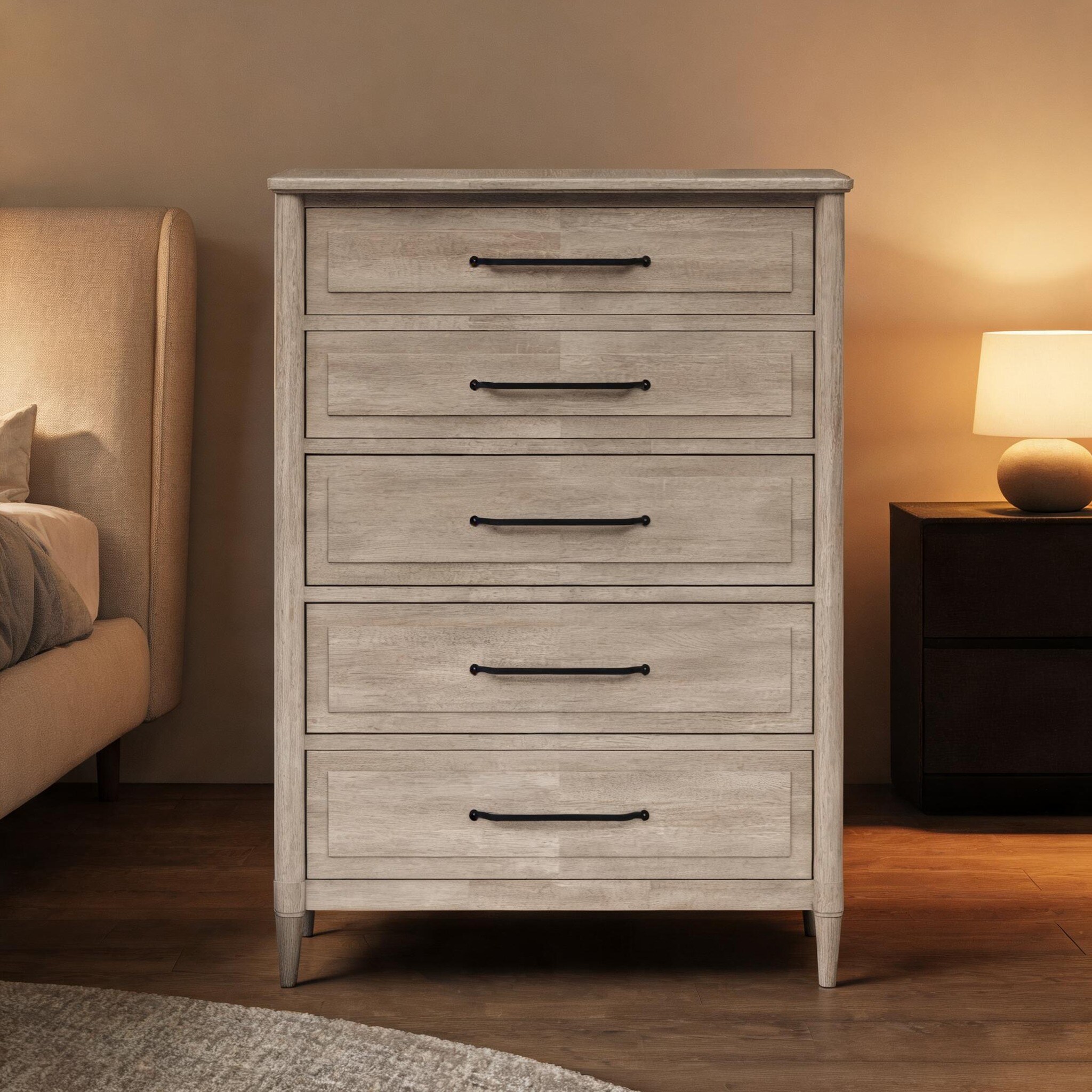 Watnature Sand Finish 5-Drawer Solid Wood MDF Storage Chest with Custom ...