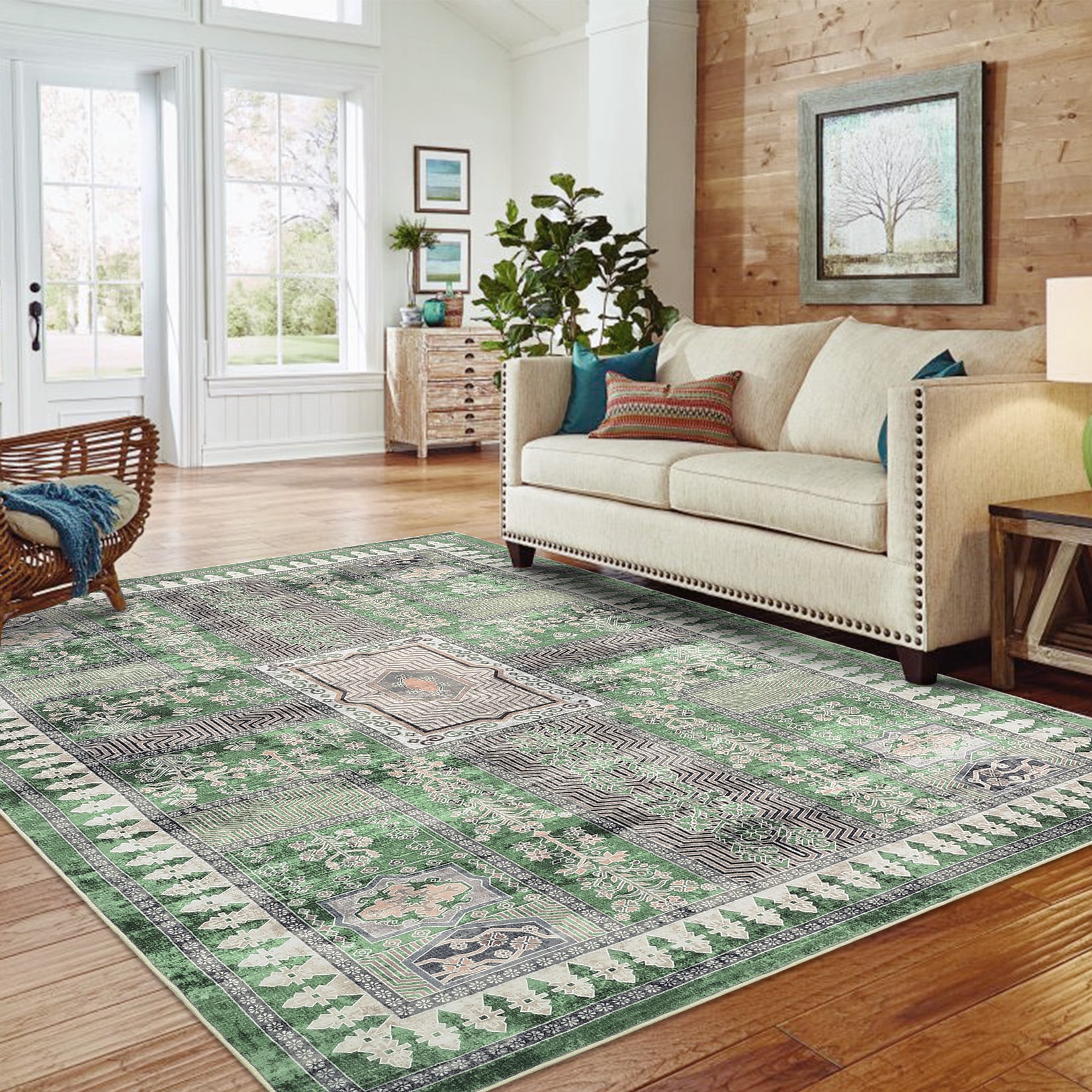 Qeetex 10 x 13 ft Polyester Imitation Cashmere Green Rectangular ...
