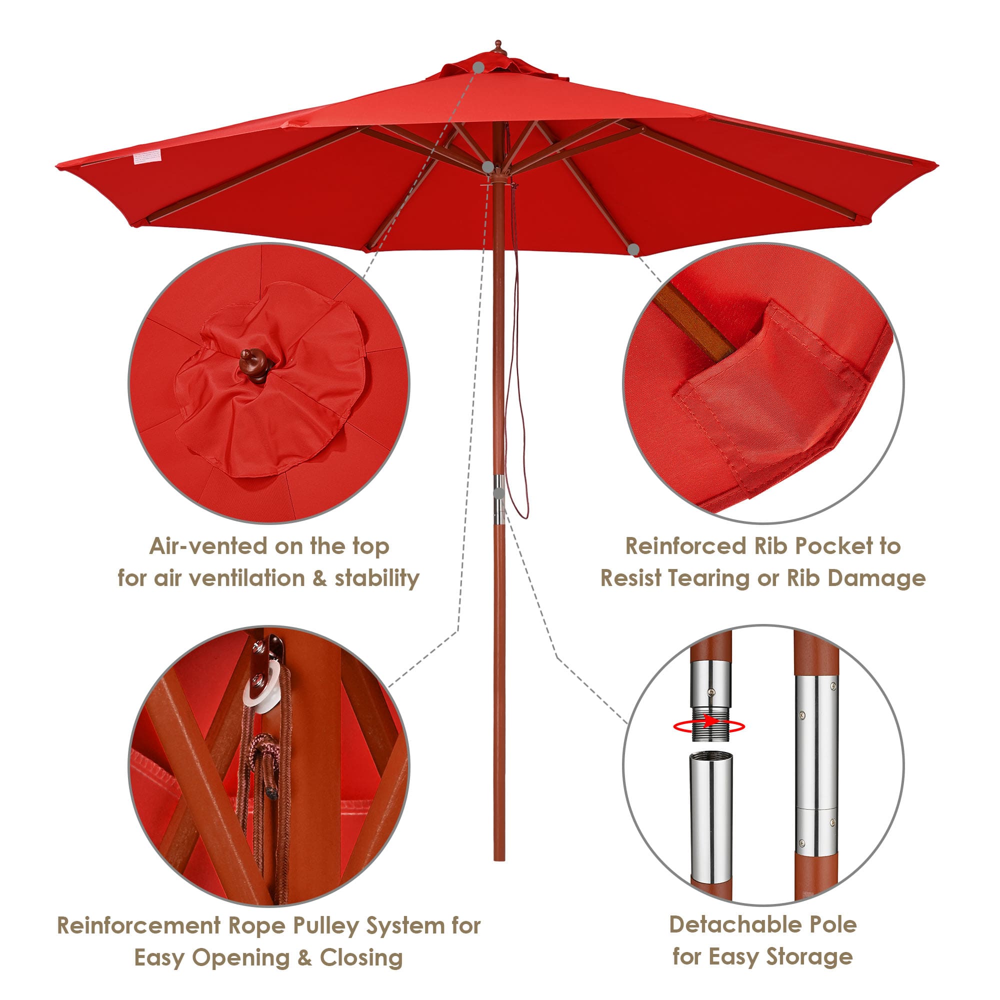 Yescom 9 FT Solid Wood Outdoor Patio Umbrella with Base Included ...