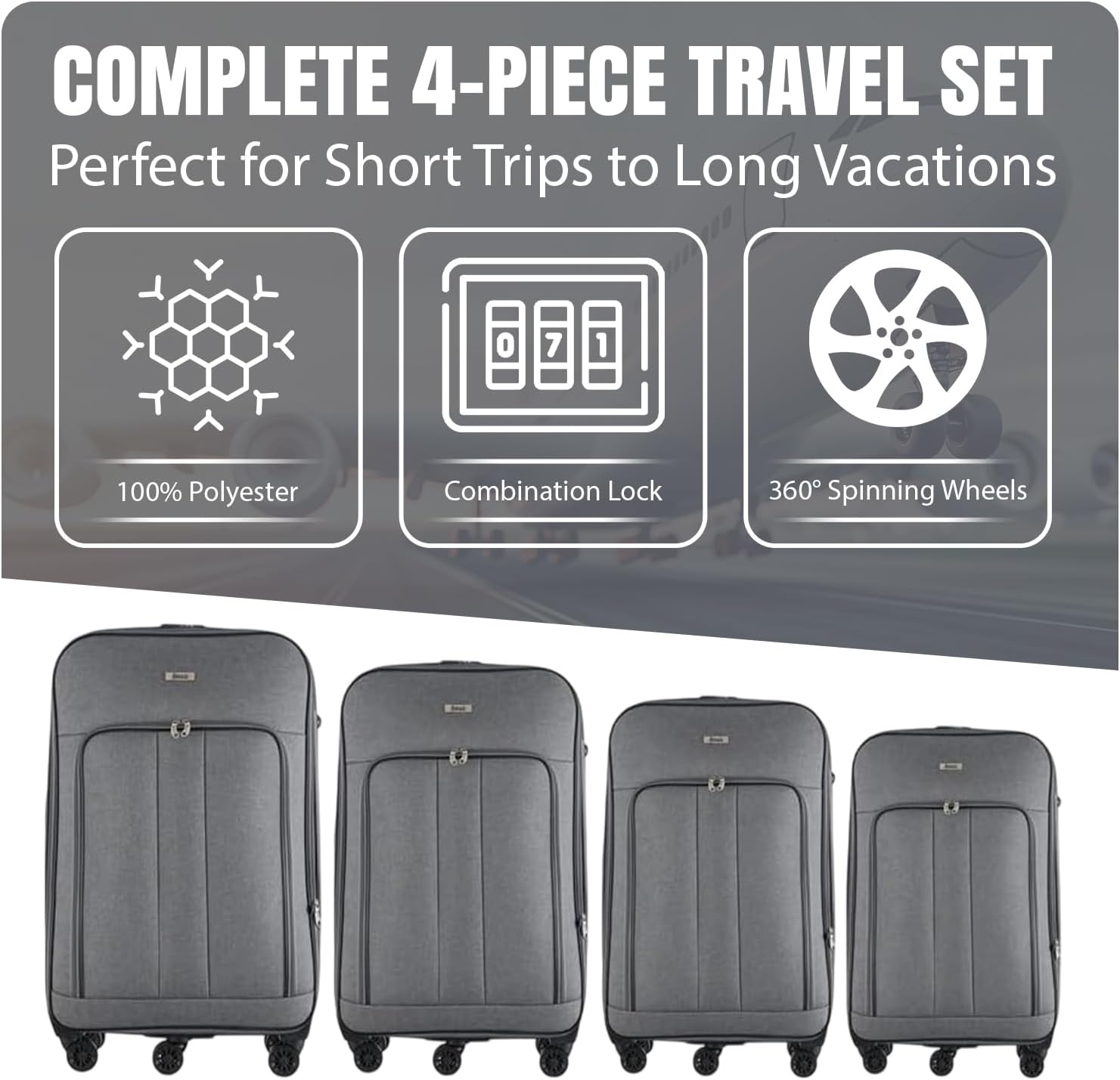 Mirage Luggage Sean 4 Piece Soft Side Lightweight Expandable Luggage ...