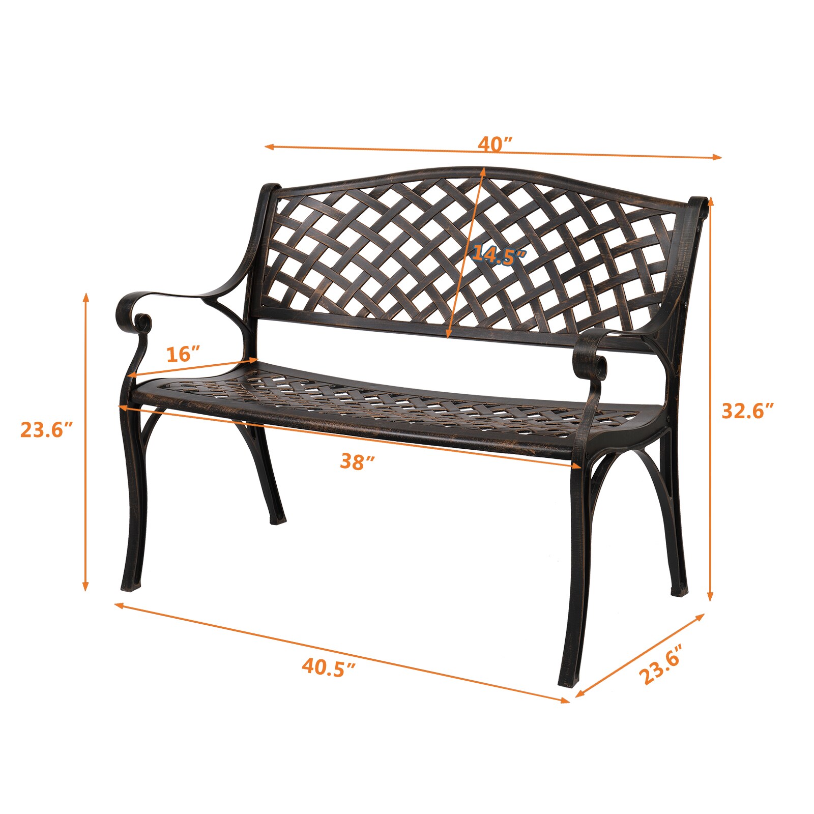 VINGLI 40.5W x 32.6H Brown Anti-Rust 2-seater Patio Garden Bench in the ...