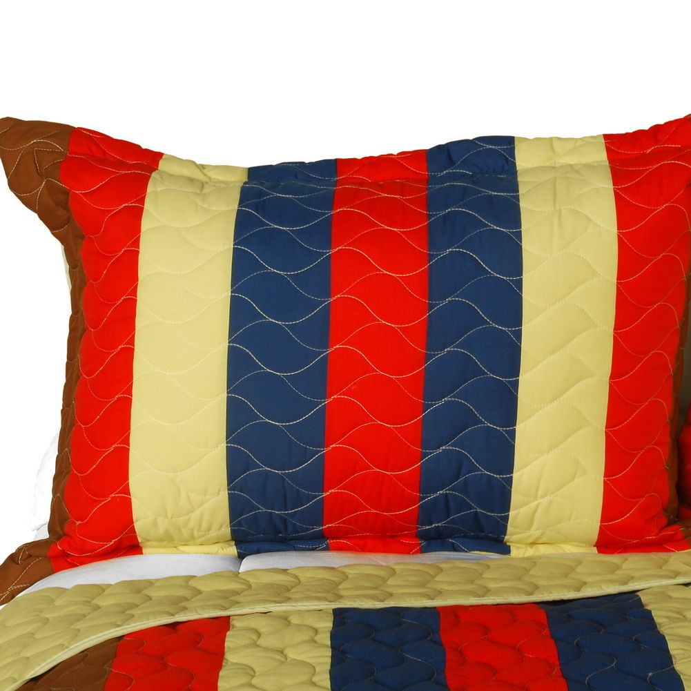 Slickblue 3 Piece Full Queen Vermicelli Quilted Reversible Patchwork ...