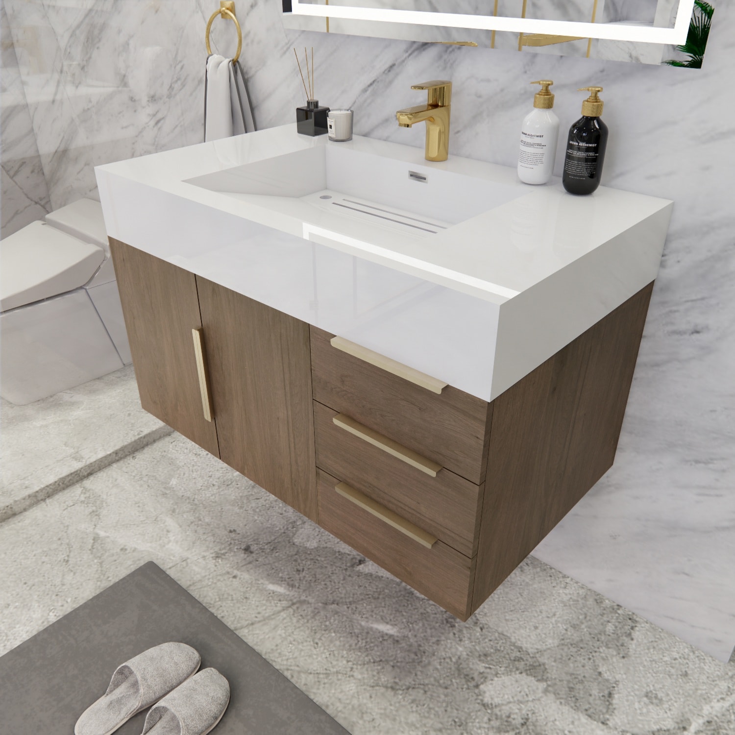 BV Better Vanity Bethany 36-in Light Oak / Right Side Drawers Single ...