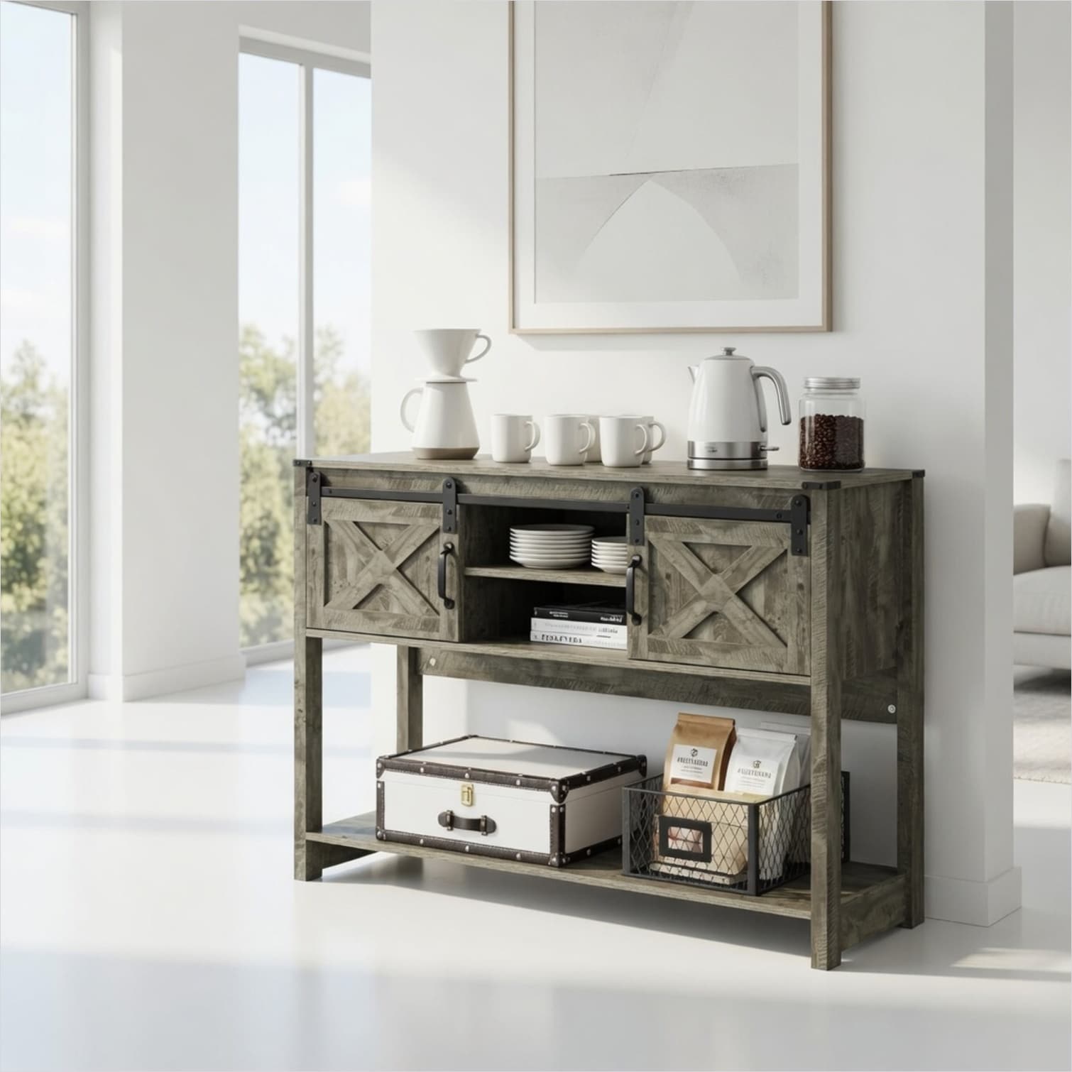 Watnature 46-Inch Console Table with Sliding Barn Doors Adjustable ...
