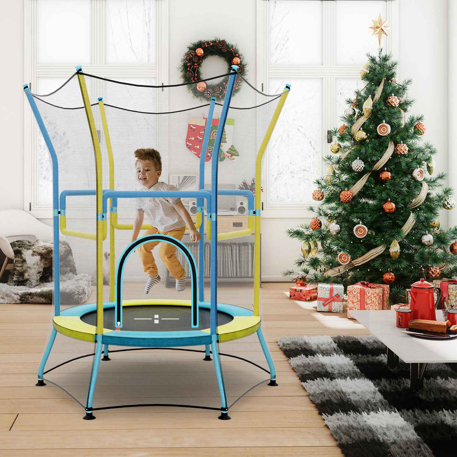 Costway Kids Mini Trampoline with 59 inches Higher Enclosure Net ...