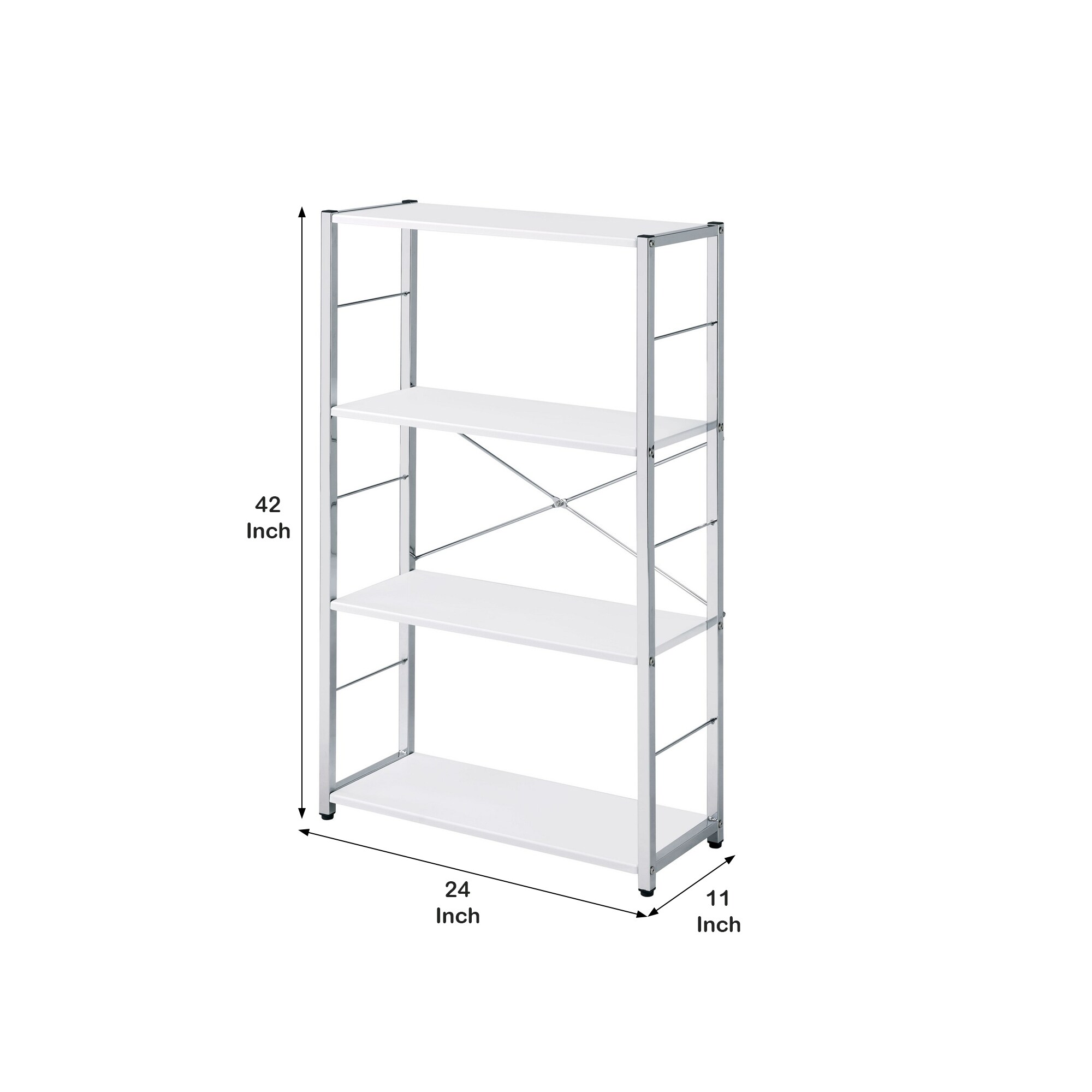 Benzara Bookshelf with X Shaped Cross Bar Chrome Finish - White in the ...