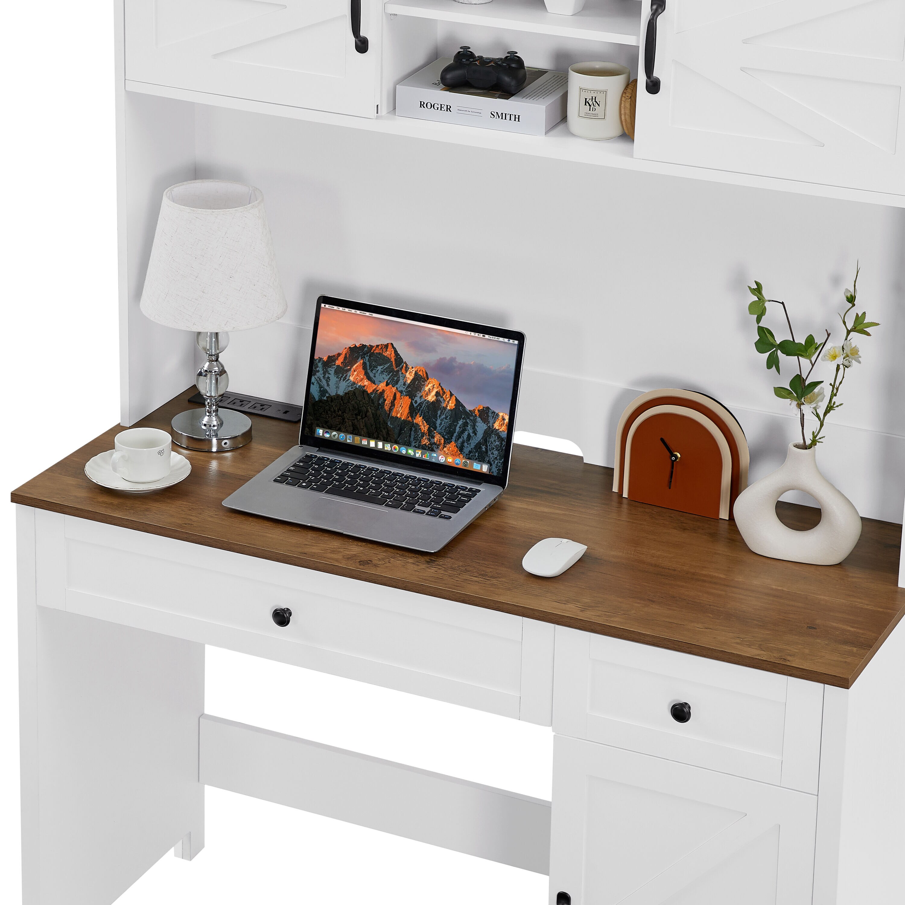 Siavonce 47.24-in White Modern/Contemporary Computer desk Hutch ...