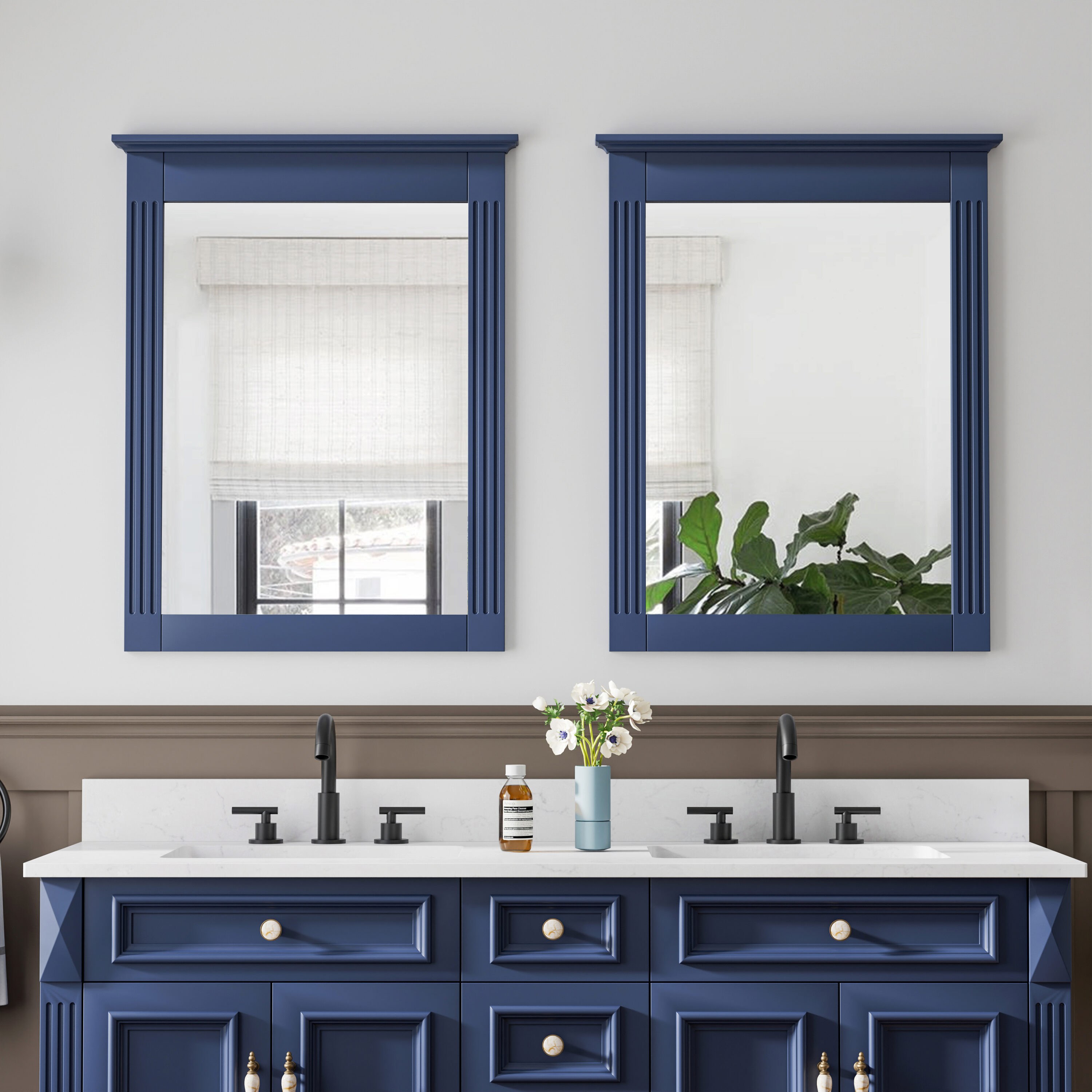 CALVON 26-in W x 33-in H Rectangle Navy Blue Framed Wall Mirror in the ...