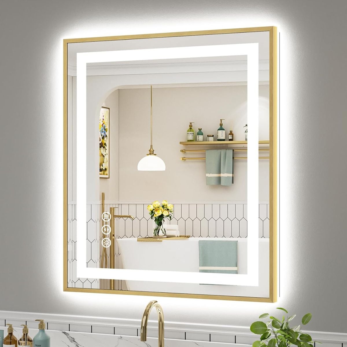 Blisstyle PREMIUM 48-in x 36-in Polished Frameless Rectangle Dimmable ...