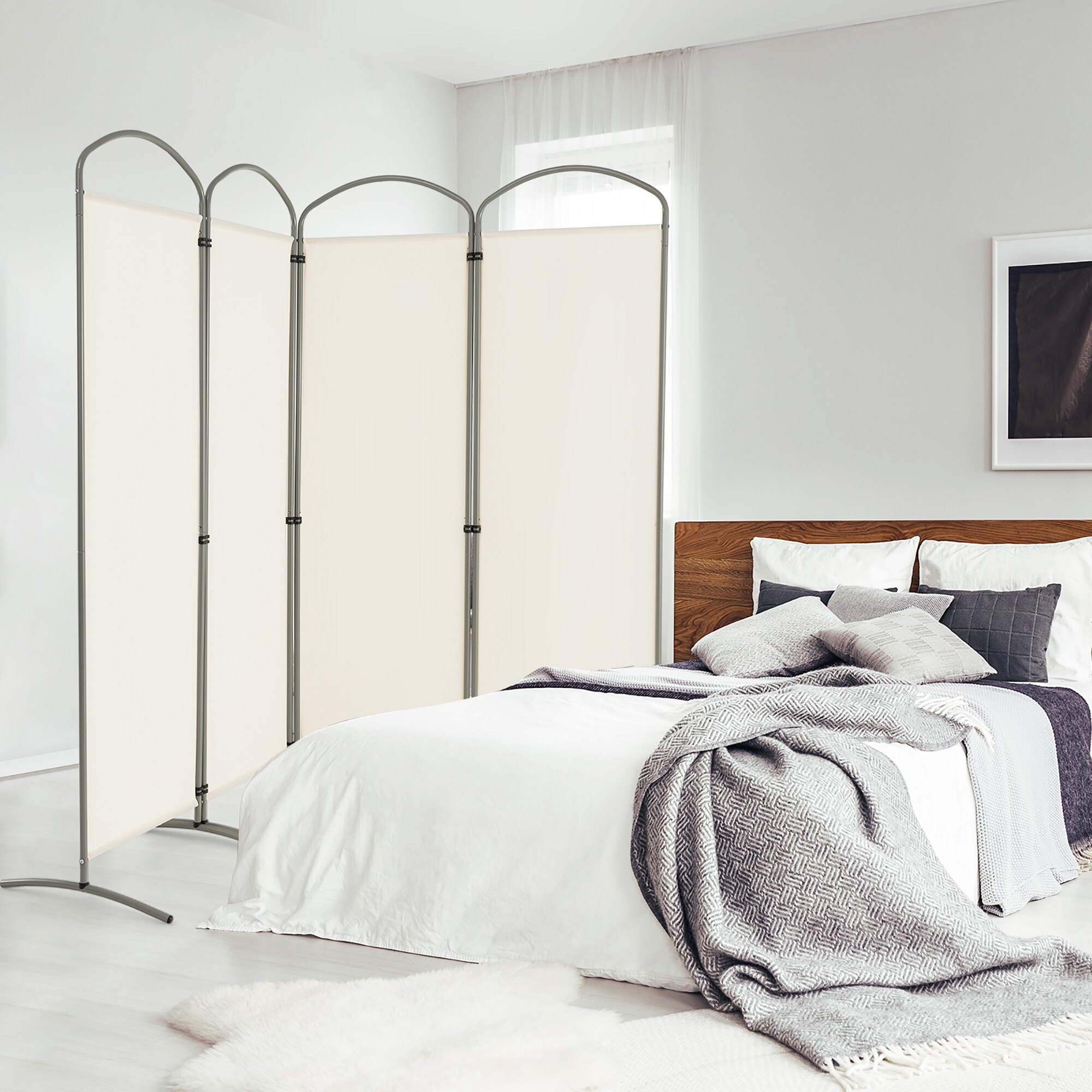 Goplus 4 Panels Folding Room Divider 6 Ft Tall Fabric Privacy Screen ...