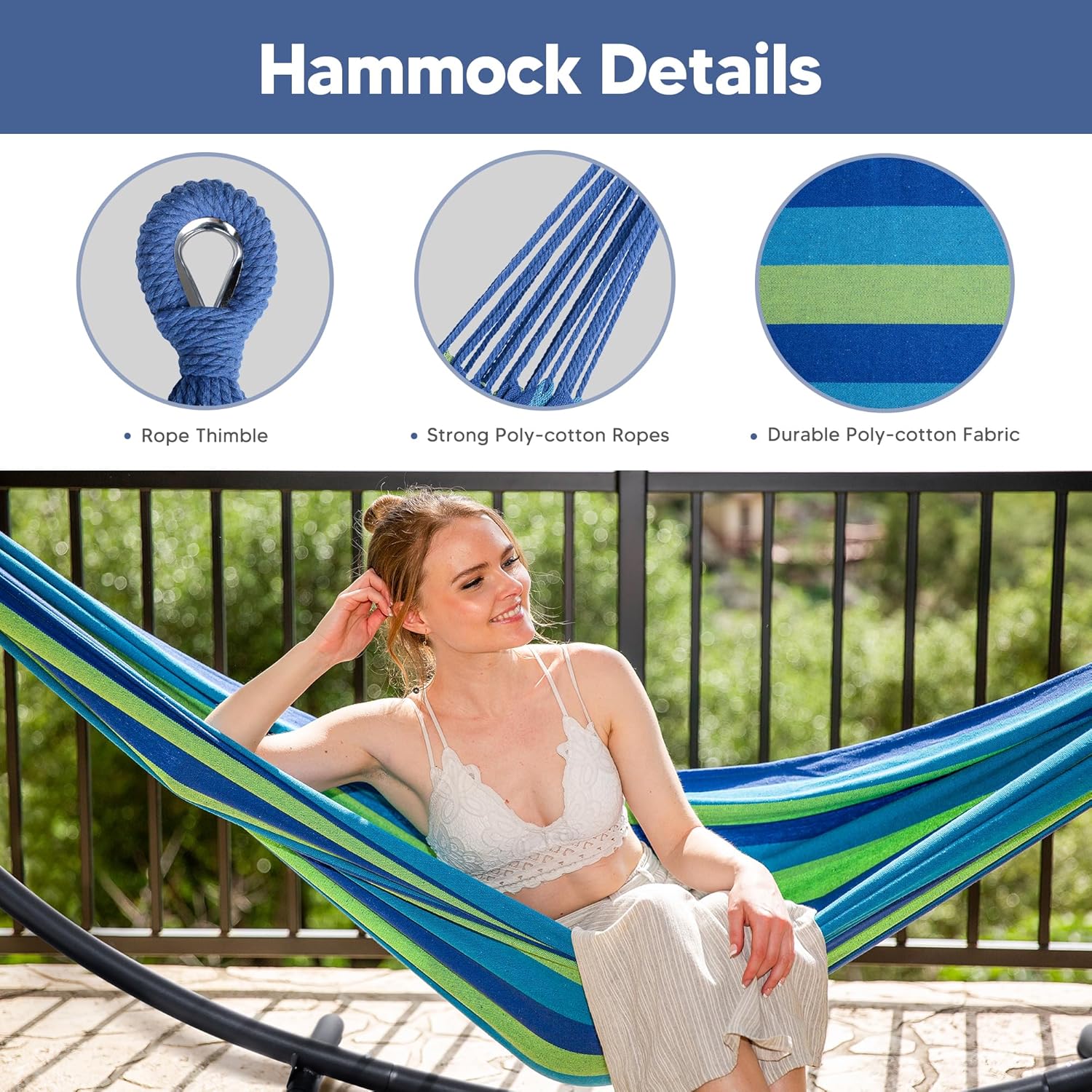 SUNCREAT Portable Outdoor Hammock with Stand Double Hammock with Stand for Outside Blue Green ...