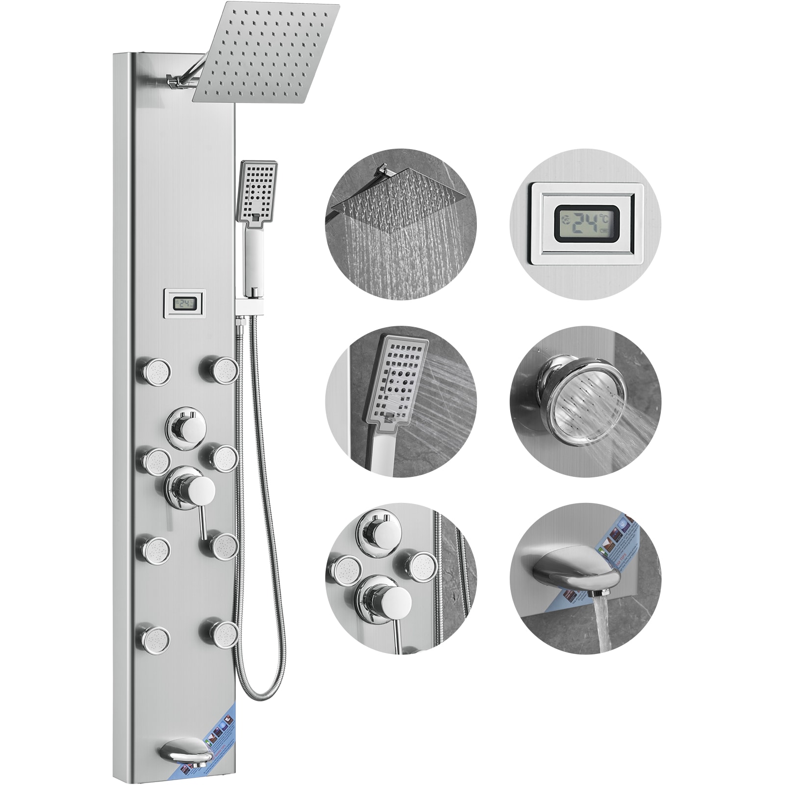 VEVOR Shower Panel System 5 Shower Modes Digital Display Shower Panel ...