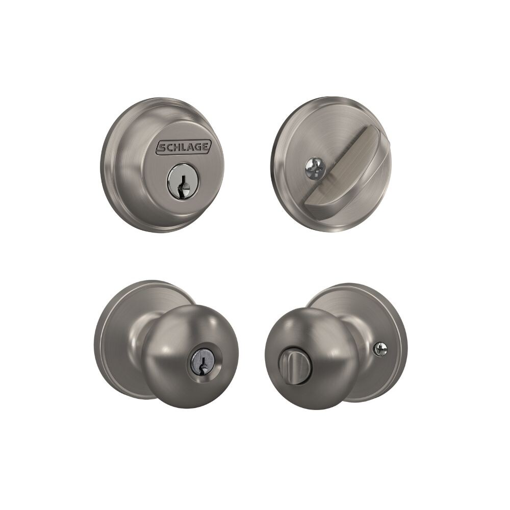 Shop Schlage Satin Nickel Deadbolt and Keyed Entry Door Knob Back and ...