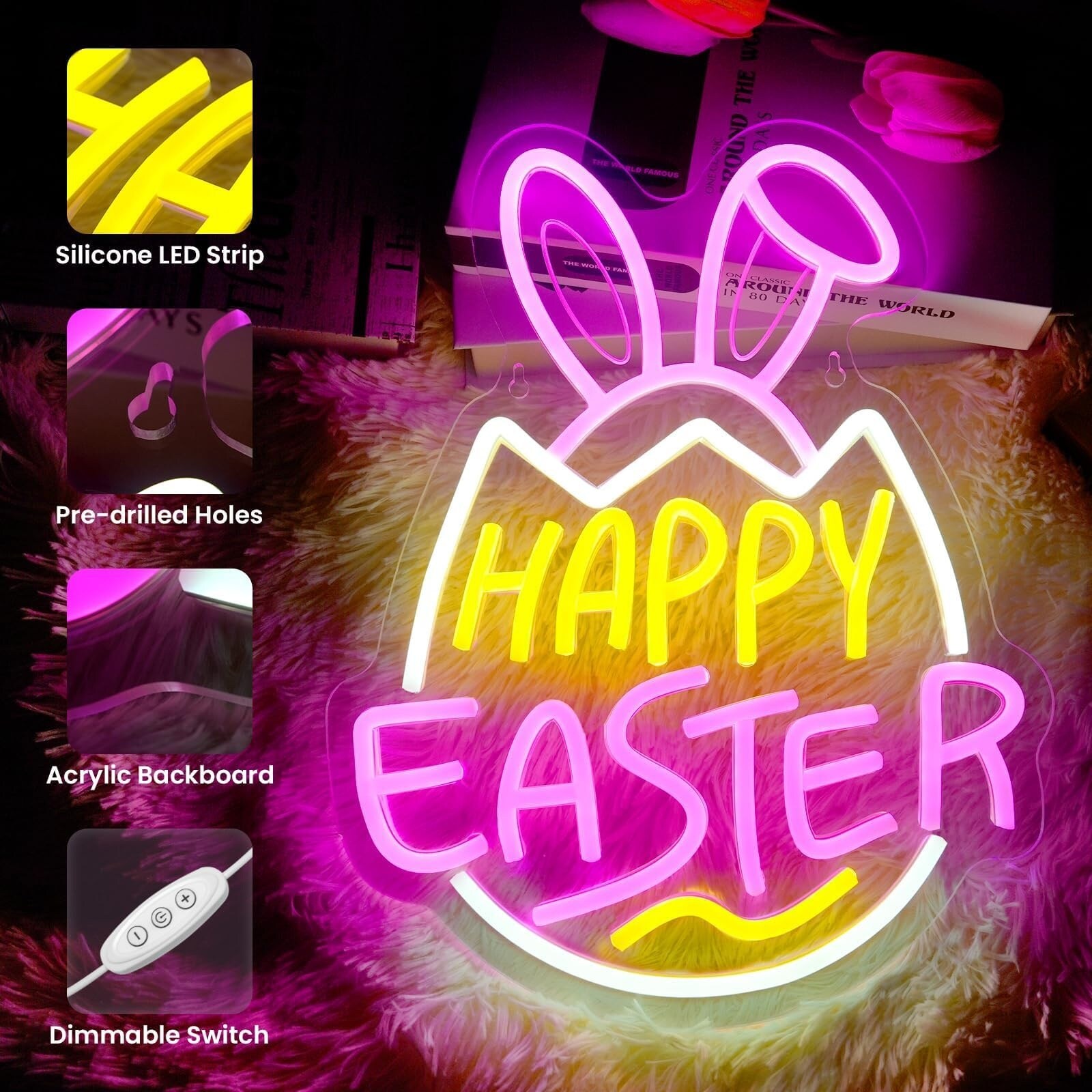 Lukvuzo Neon Sign LED Light for Wall Decor Easter Egg Design Party Bar ...